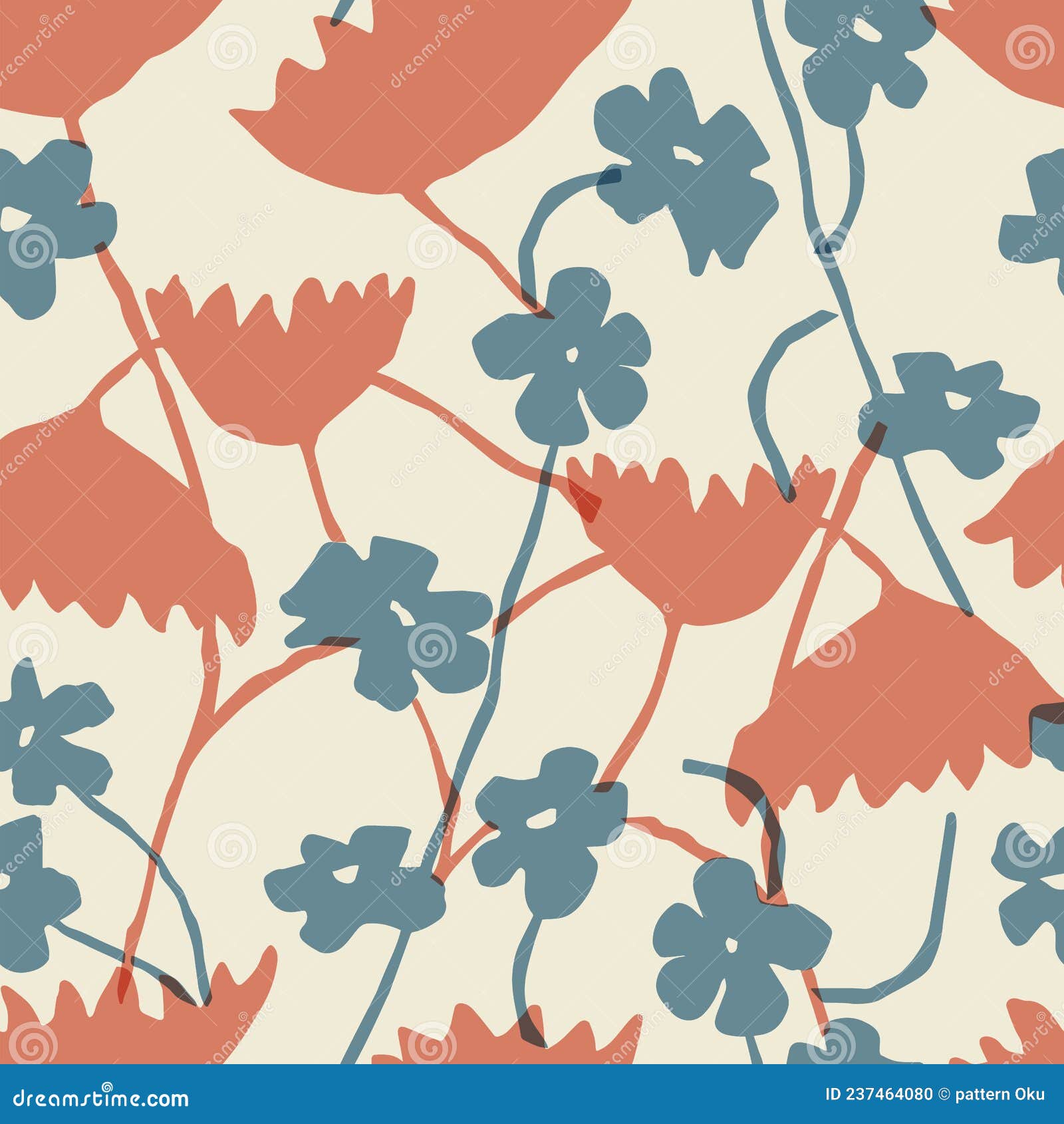 Vector Layered Contemporary Flower Illustration Motif Seamless Repeat ...