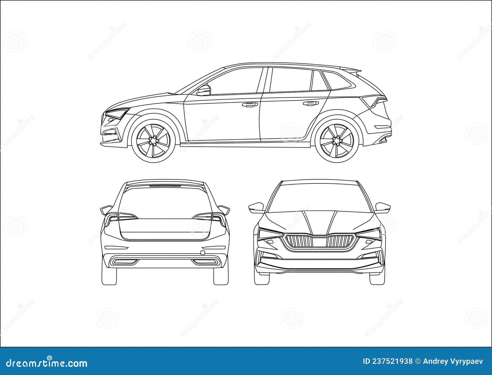 Hatchback contour drawing stock vector. Illustration of layout - 237521938