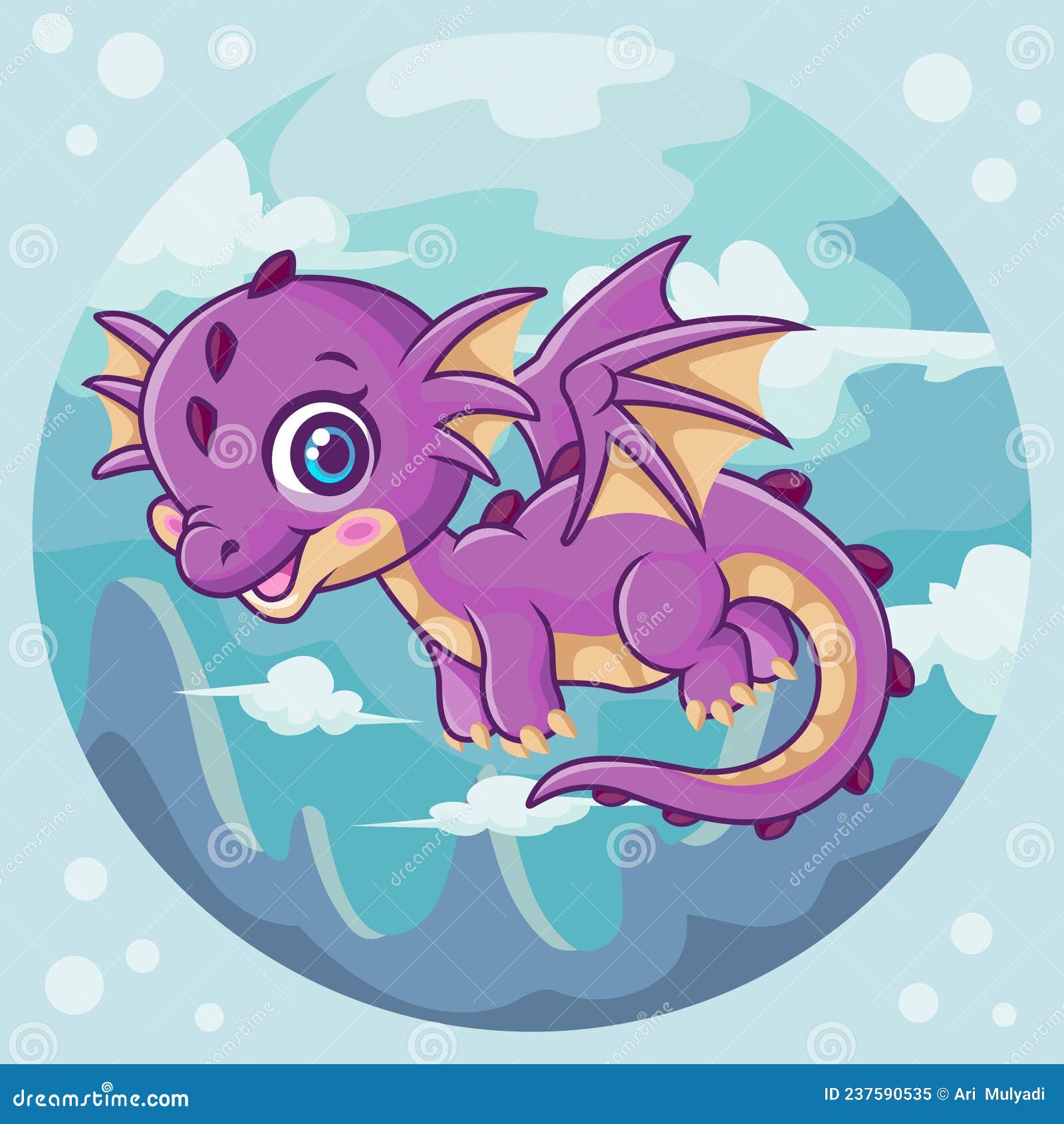 Cartoon Cute Little Dragon Flying in the Sky. Stock Vector ...
