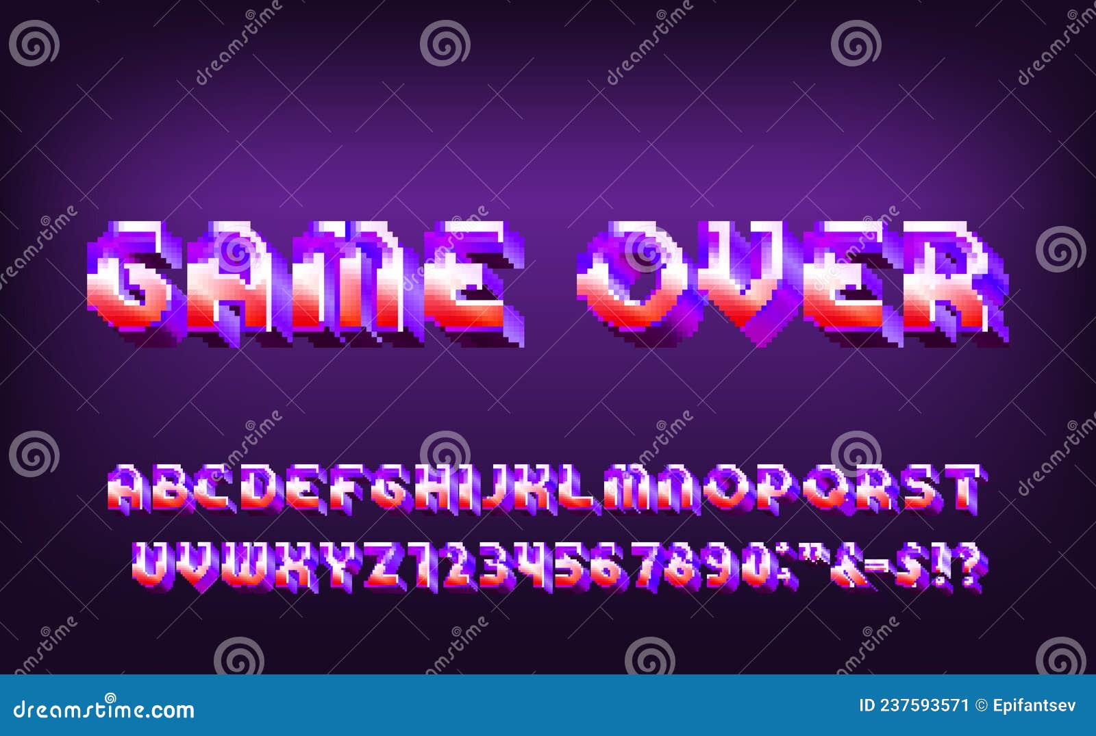 Game Over Alphabet Font. Digital 3d Effect Letters and Numbers Stock ...