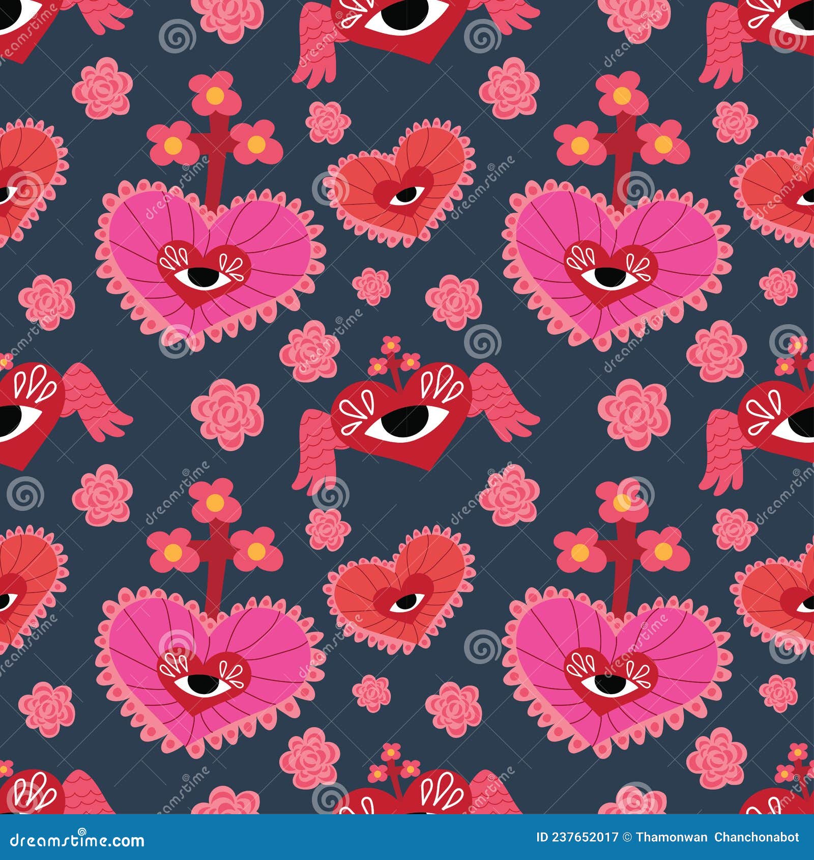 Sacred Heart Seamless Pattern Vector Stock Vector - Illustration of ...