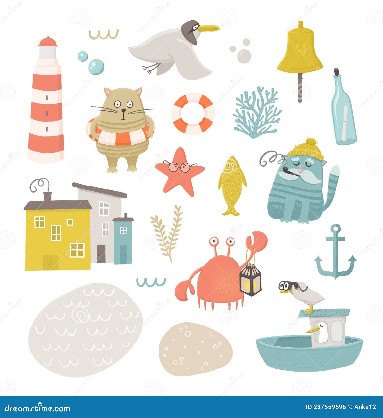 Cute Nautical Animals. Funny Cartoon Sea Kids Character Clip Art ...