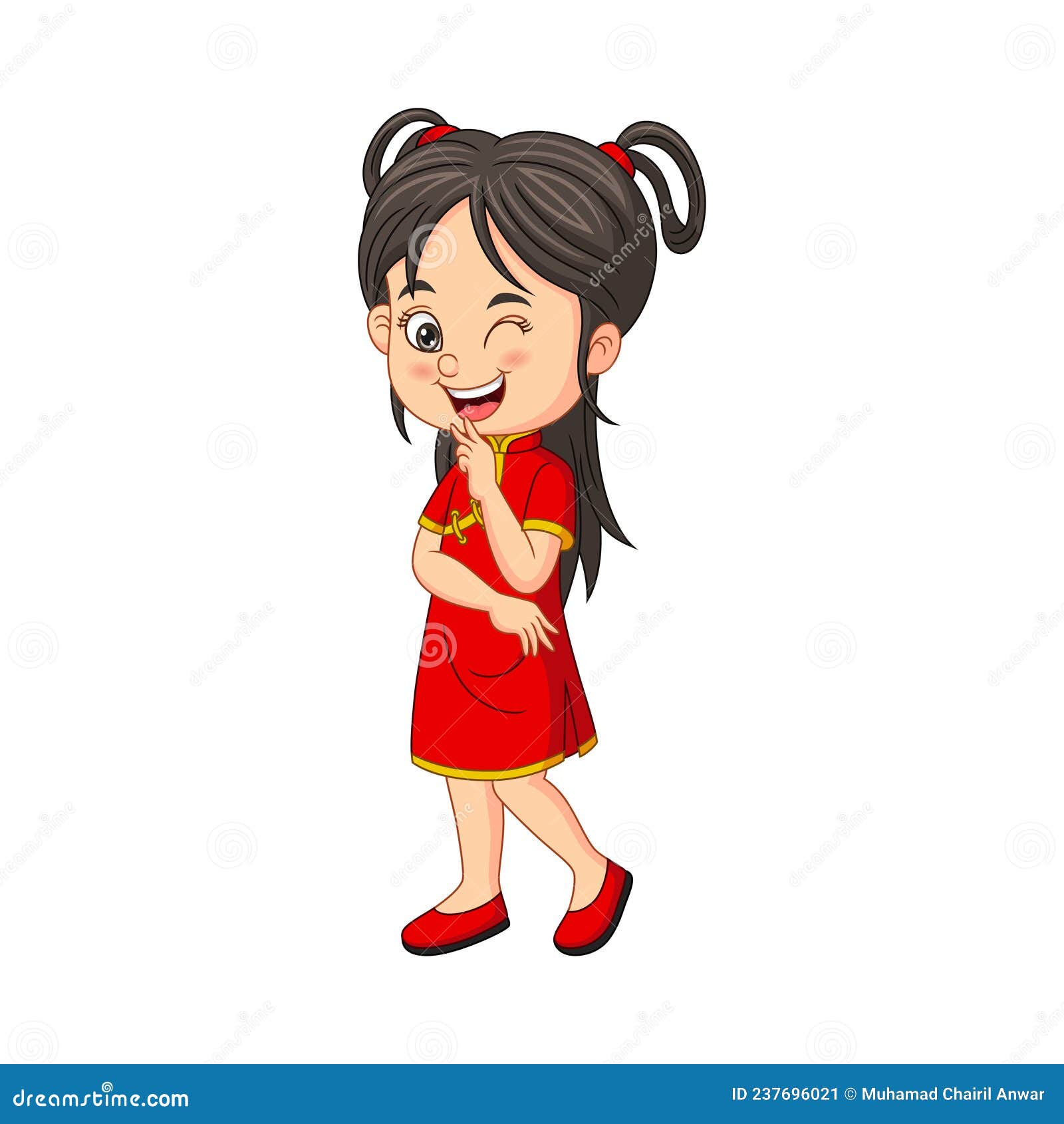 Cartoon Funny Chinese Girl Winking Eye Stock Vector - Illustration of ...