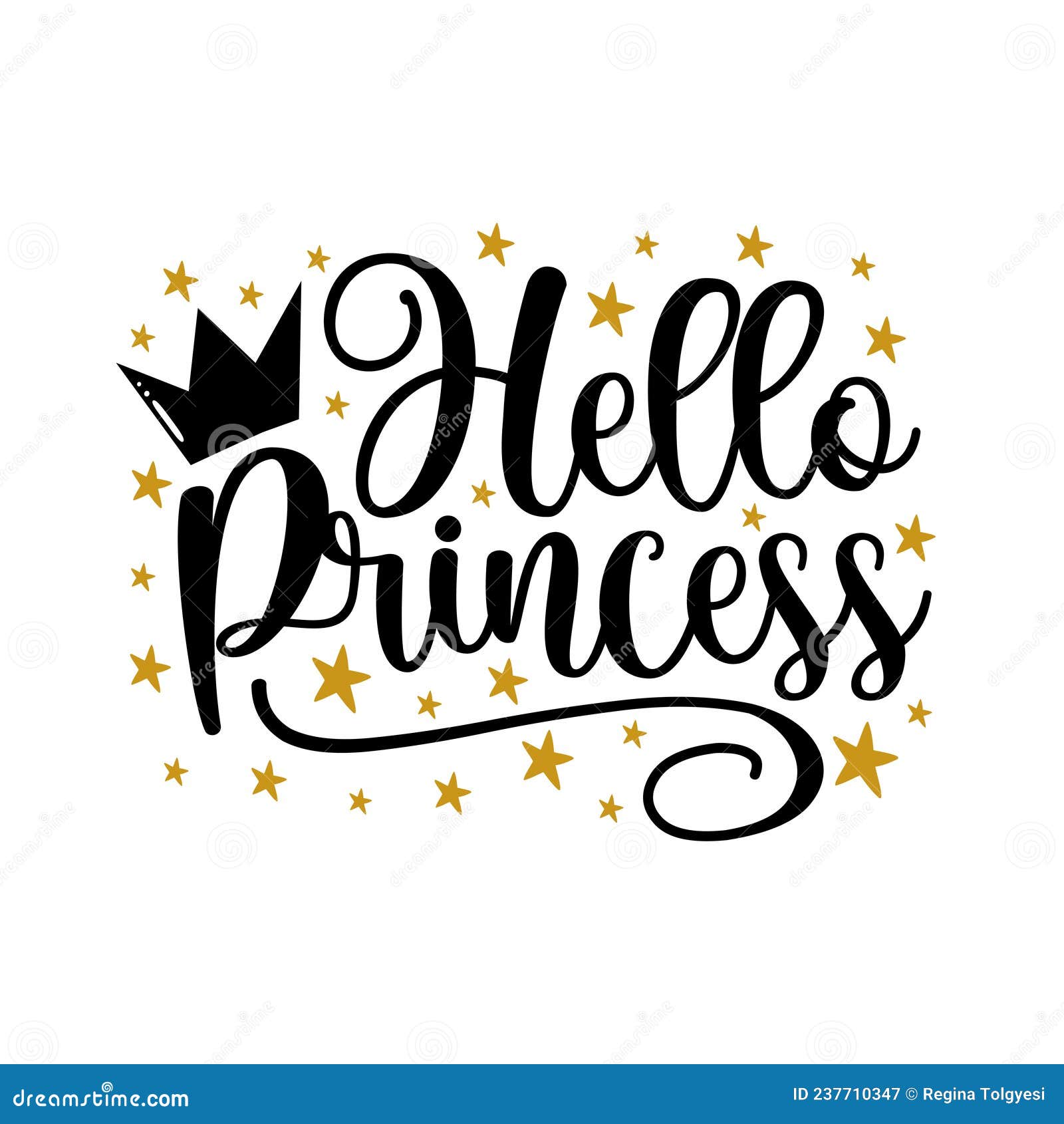 Hello Princess - Calligraphy with Crown and Stars. Stock Vector ...
