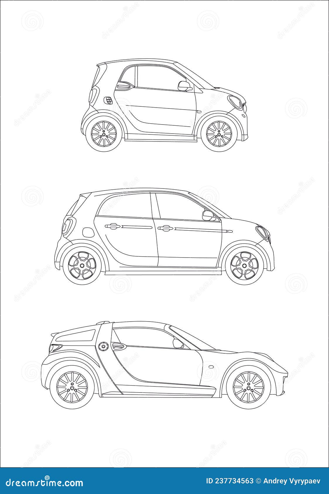 Set of Contour Models, Compact Car Stock Vector - Illustration of ...
