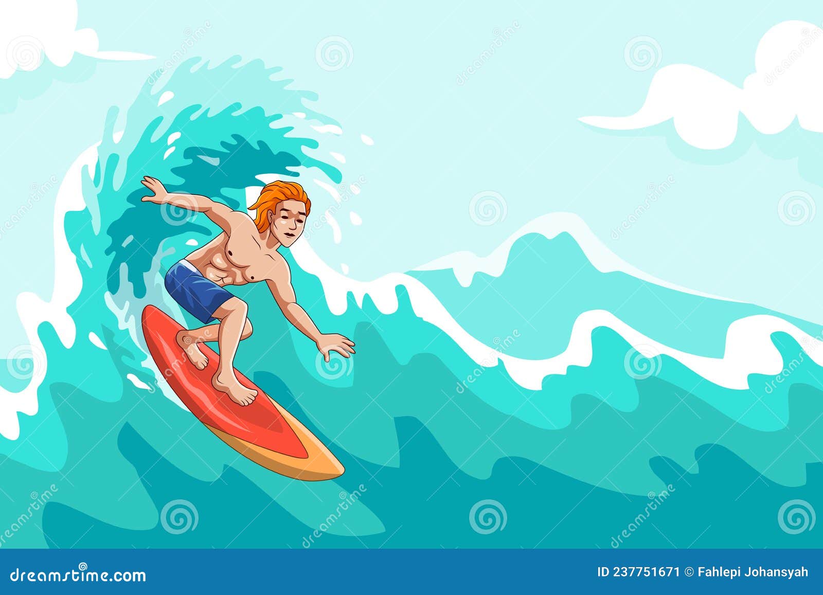Cartoon Man Surfing on the Ocean Wave Stock Vector - Illustration of ...