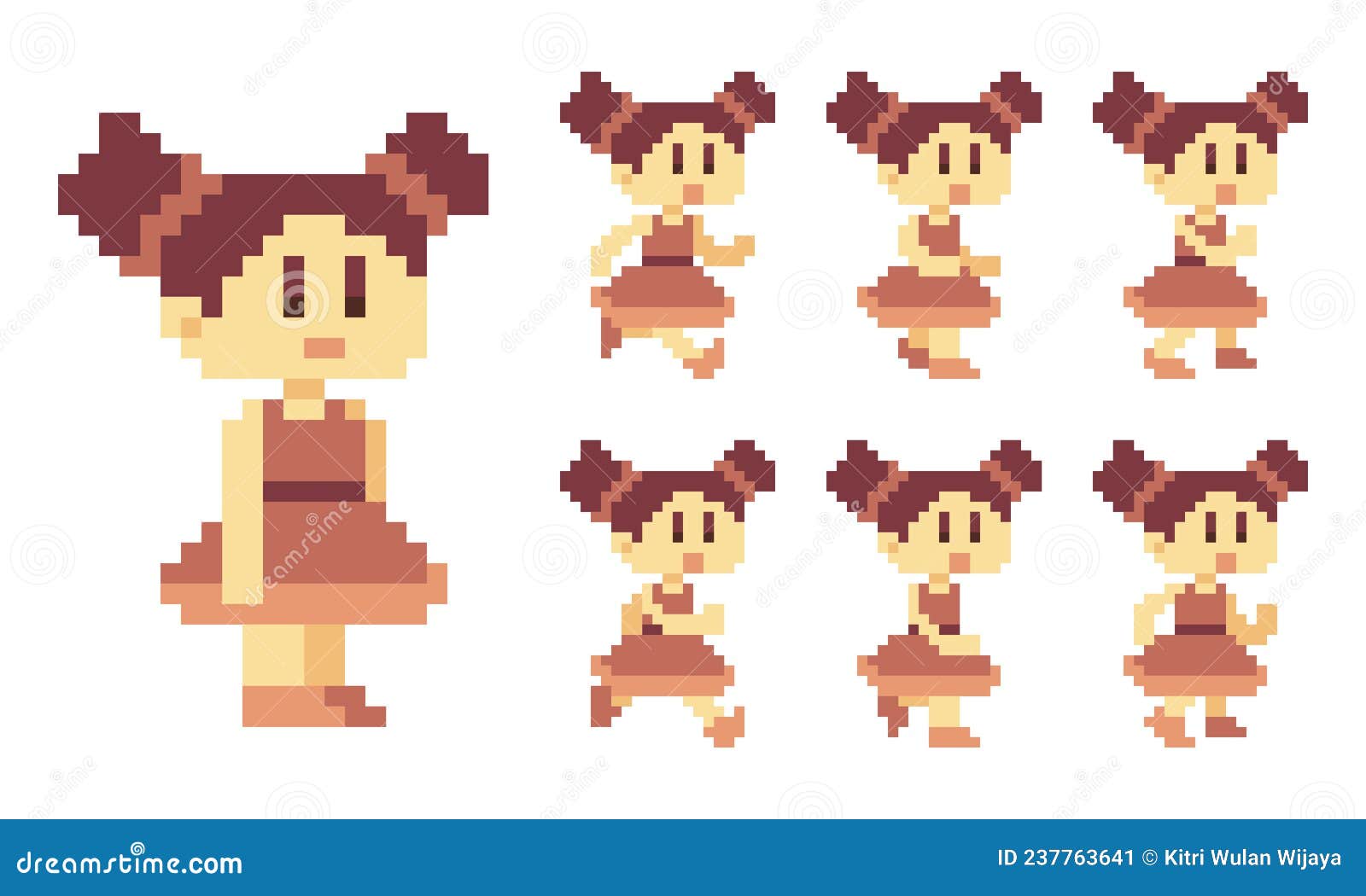Pixel Cute Girl Character Walk Run Animation Illustration Stock ...