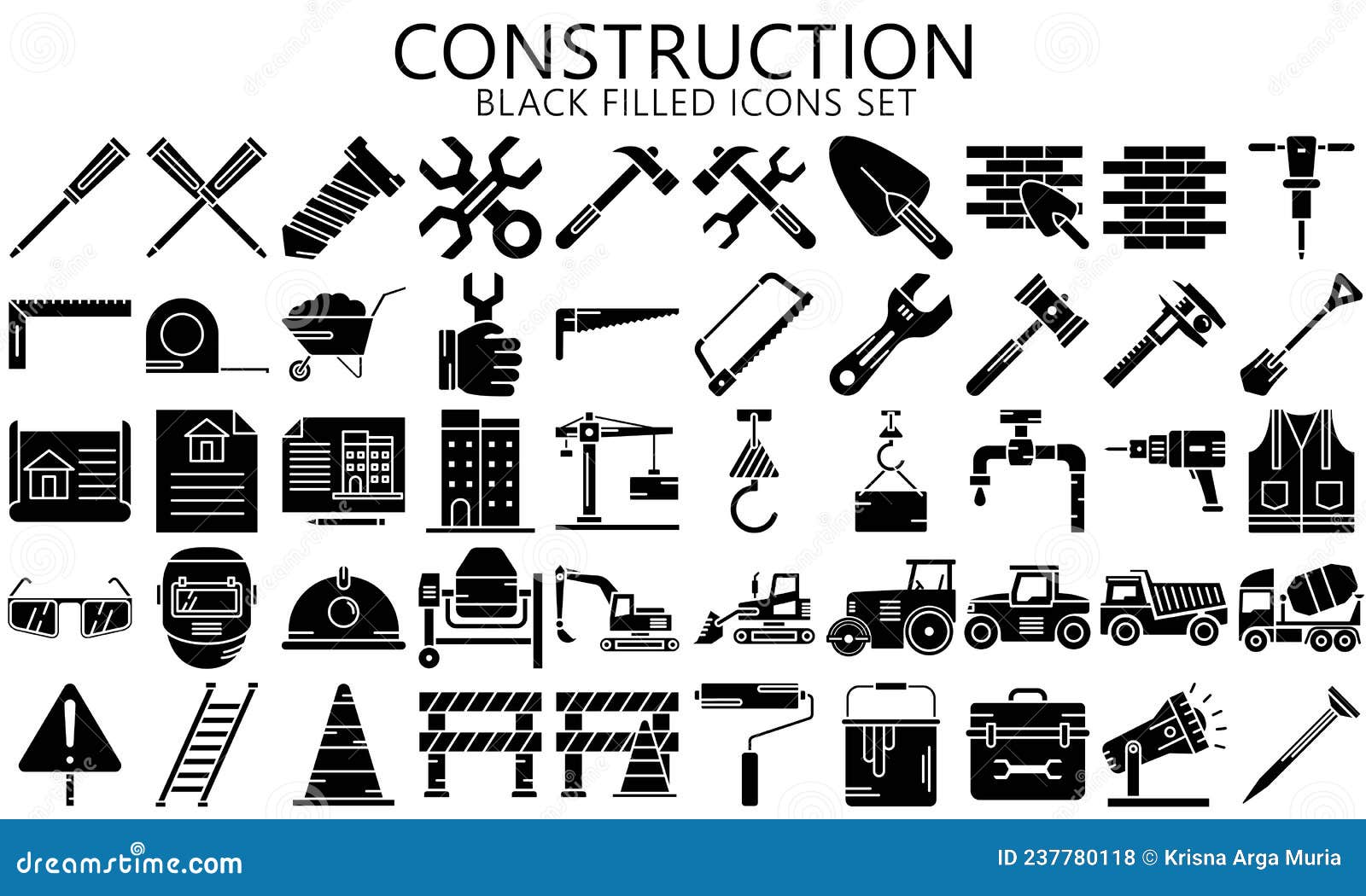 Simple Construction Related Vector Black Filled Icons Set Stock Vector ...