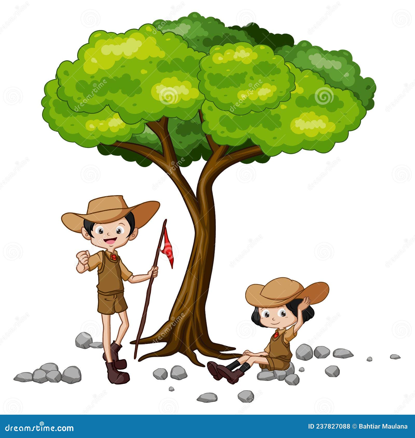 Cute Scouts Posing Under a Tree Stock Vector - Illustration of people ...