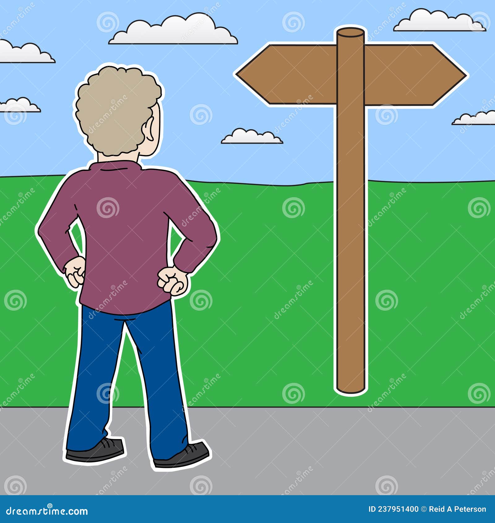 Man Standing Road Signpost Landscape Choice Stock Illustration ...