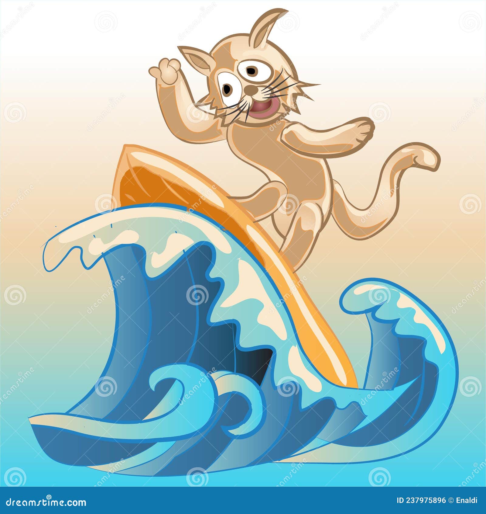 Cat Animal Surfer Vector Illustration and Sport Activity Sign Stock ...