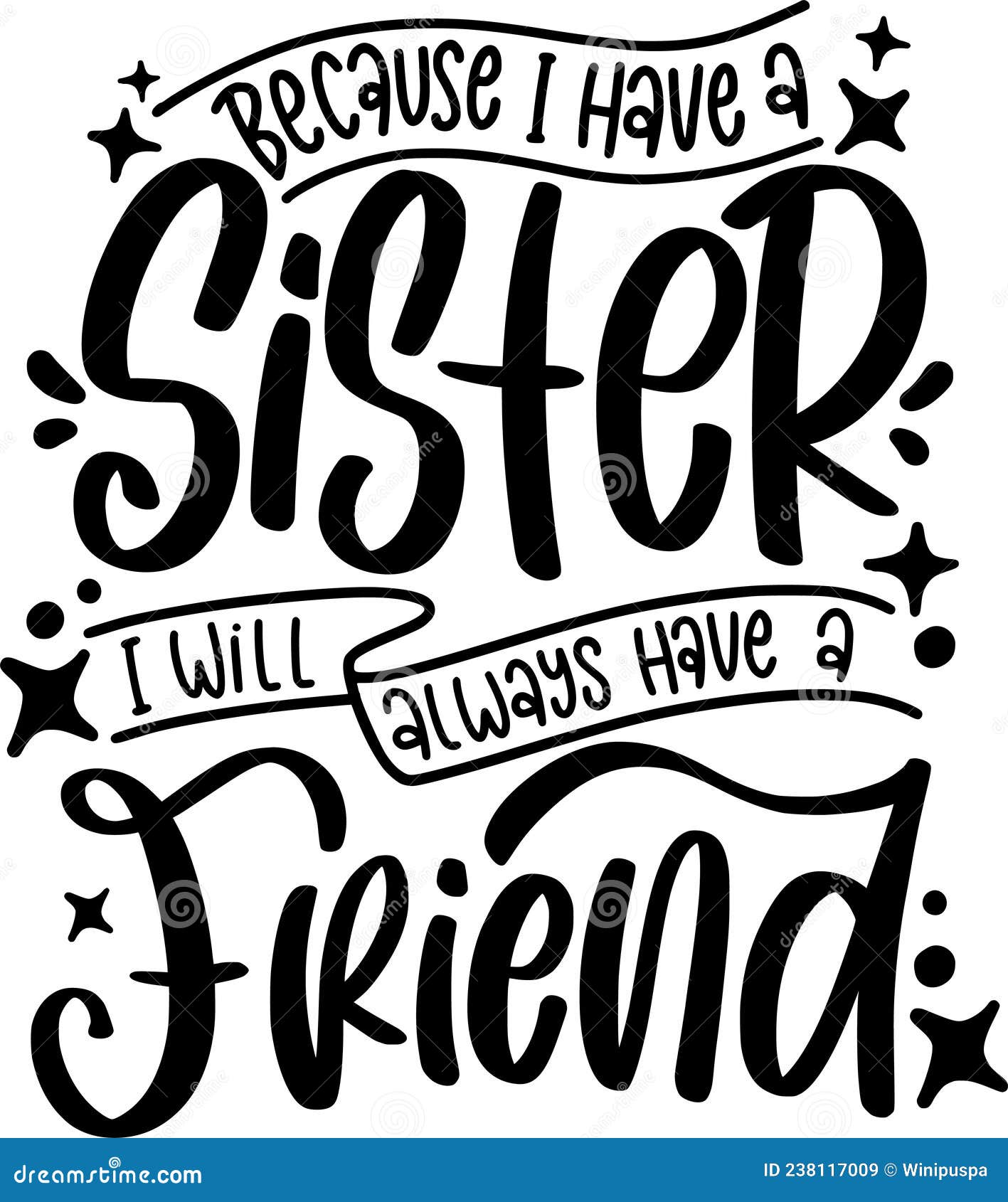 Sister Squad Calligraphy With Crown And Hearts. Vector Illustration ...