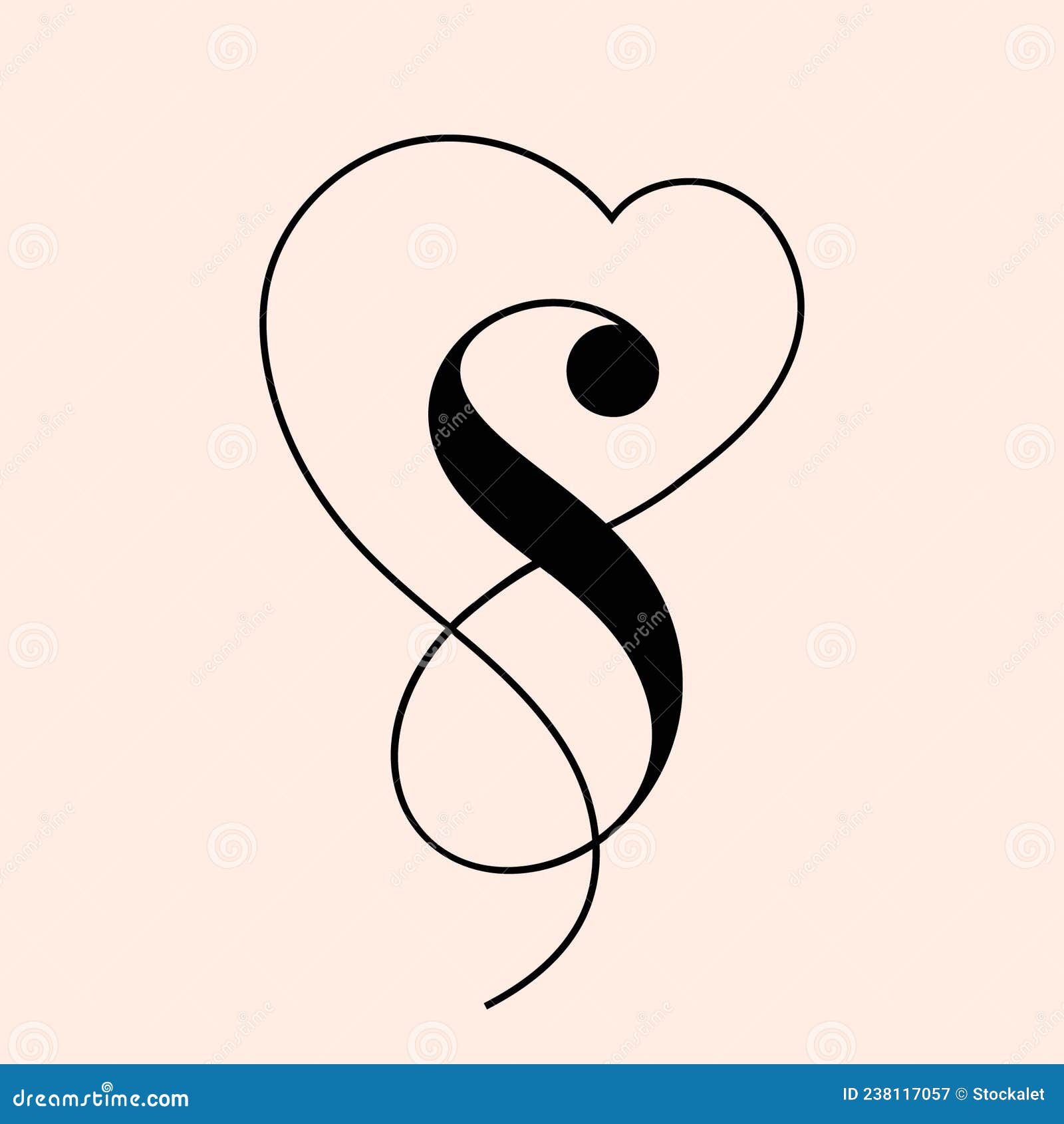Letter S Logo. Decorative Heart Outline. Alphabet Initial. Stock Vector ...