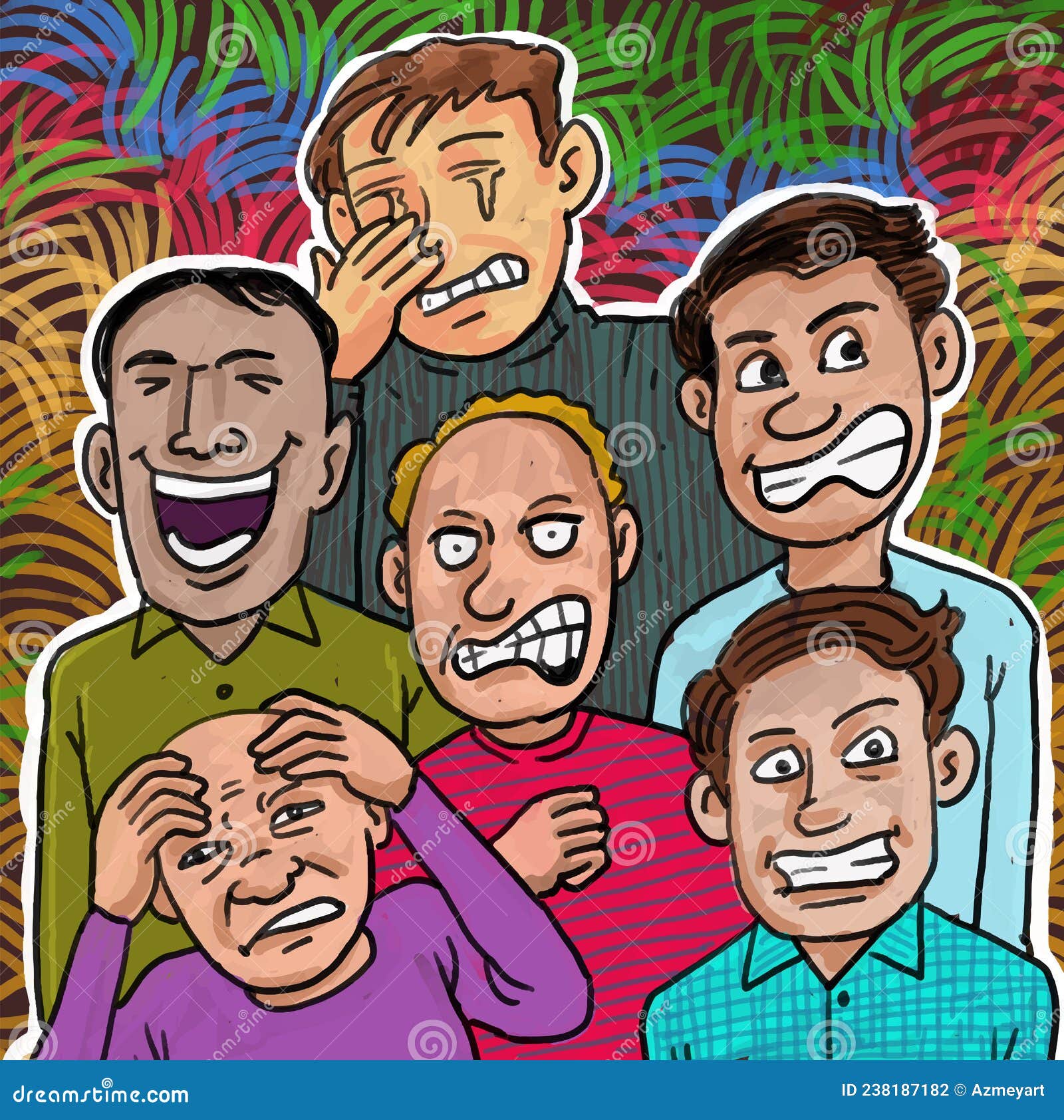 Set of Young Men Cartoons with Different Emotions Stock Vector ...