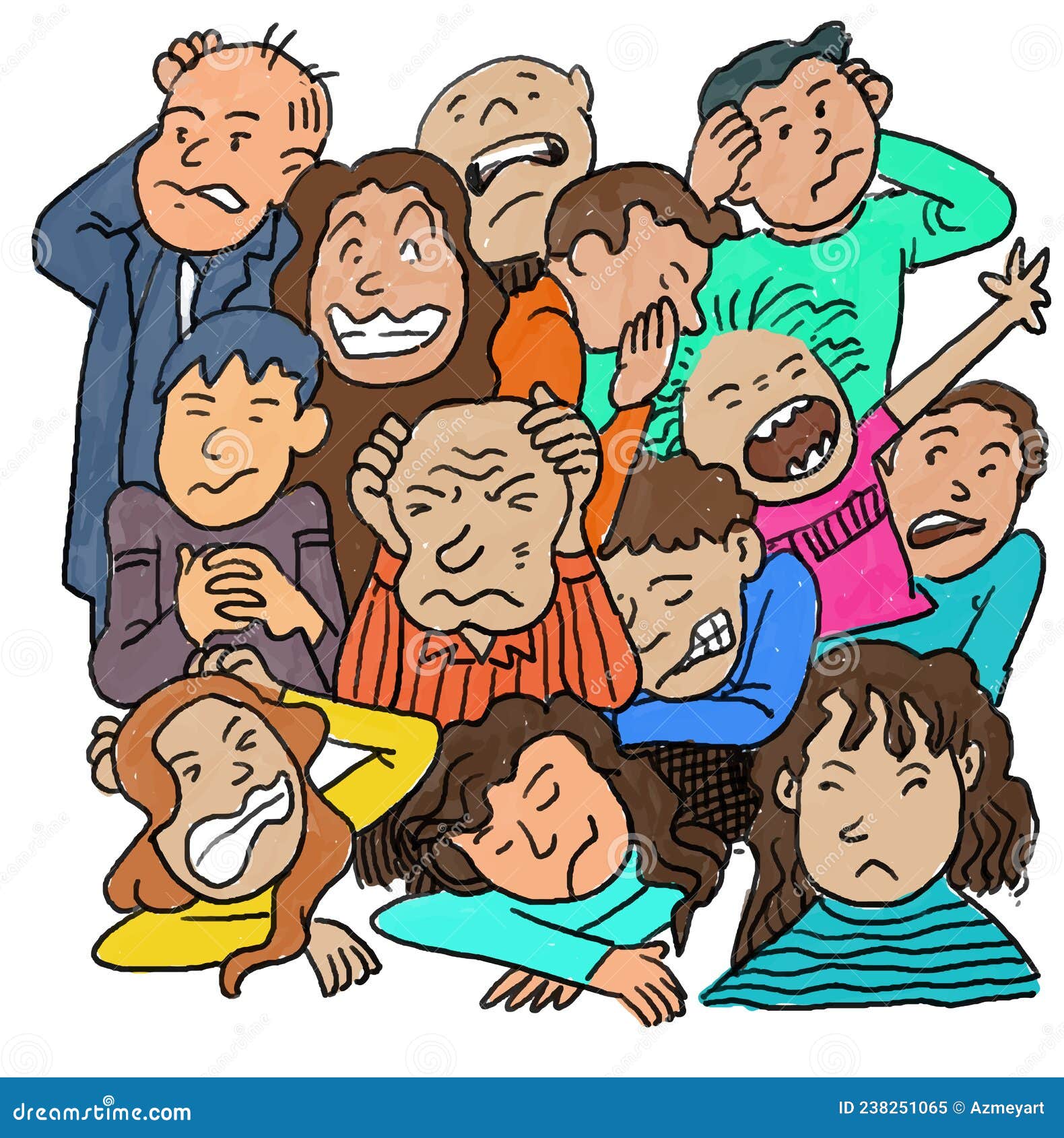 The Group of Cartoon People Tense and Stressed. Stock Vector ...