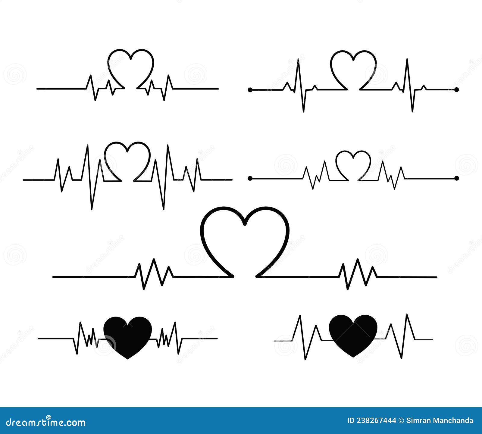 Heart Beat Set Isolated on White Background. Stock Vector ...