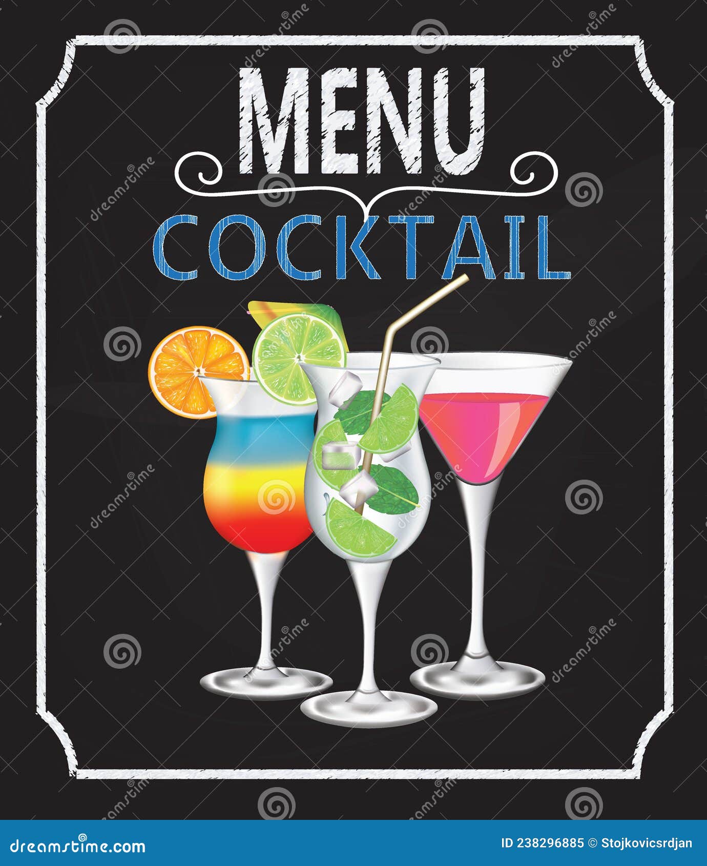 Cocktails Menu Card Design Template Vector Illustration | CartoonDealer ...