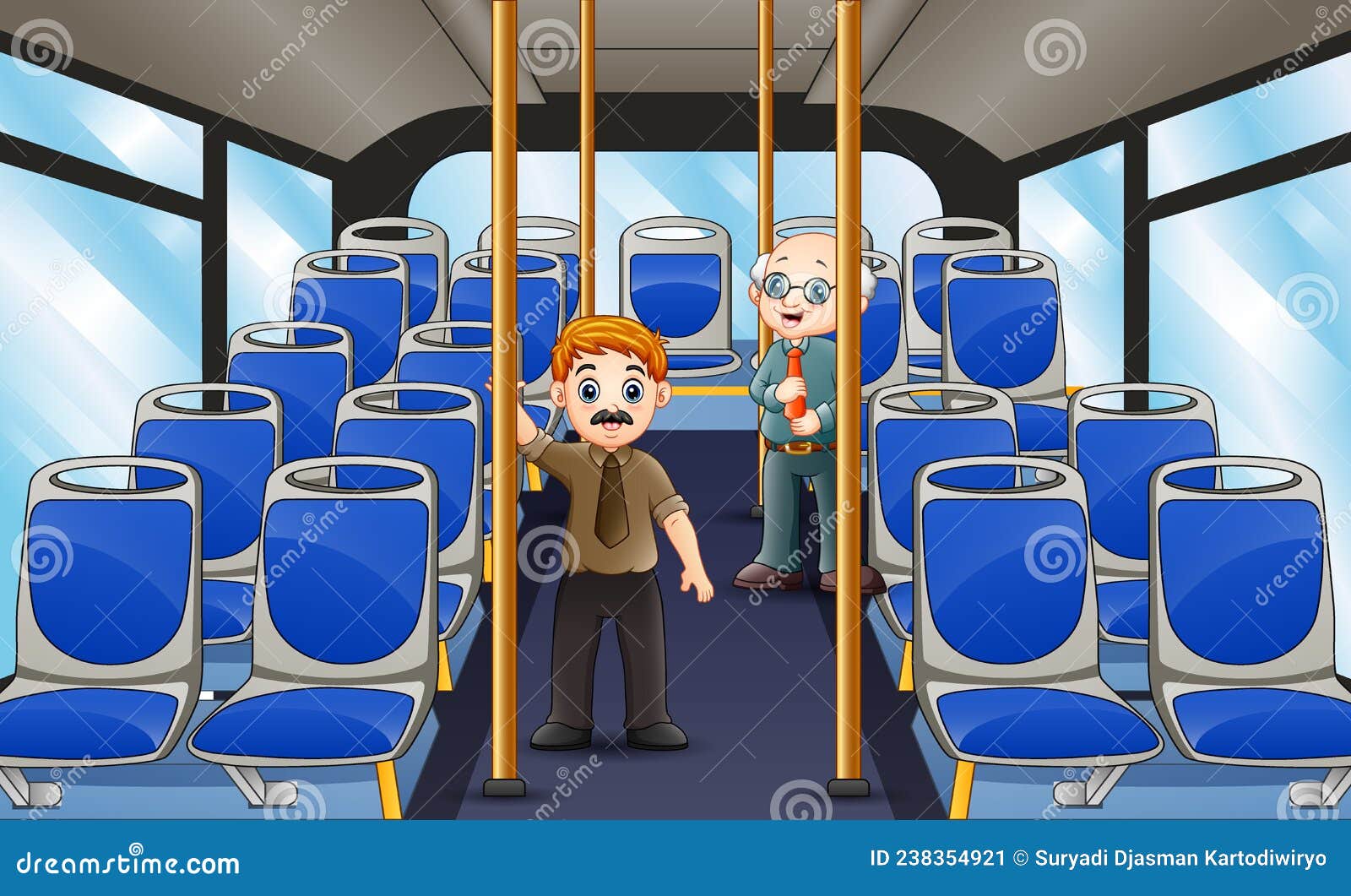Two men go to work by bus stock vector. Illustration of highway - 238354921