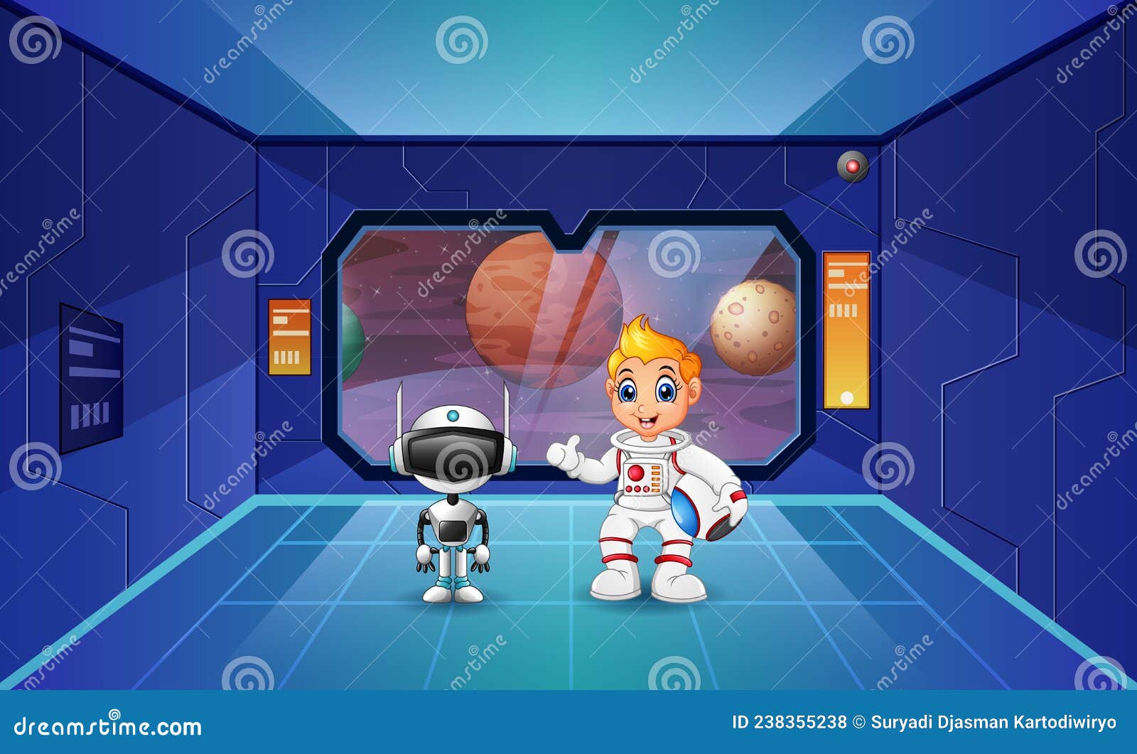 Cartoon Boy Wearing Astronaut Suit in Spaceship Stock Vector ...