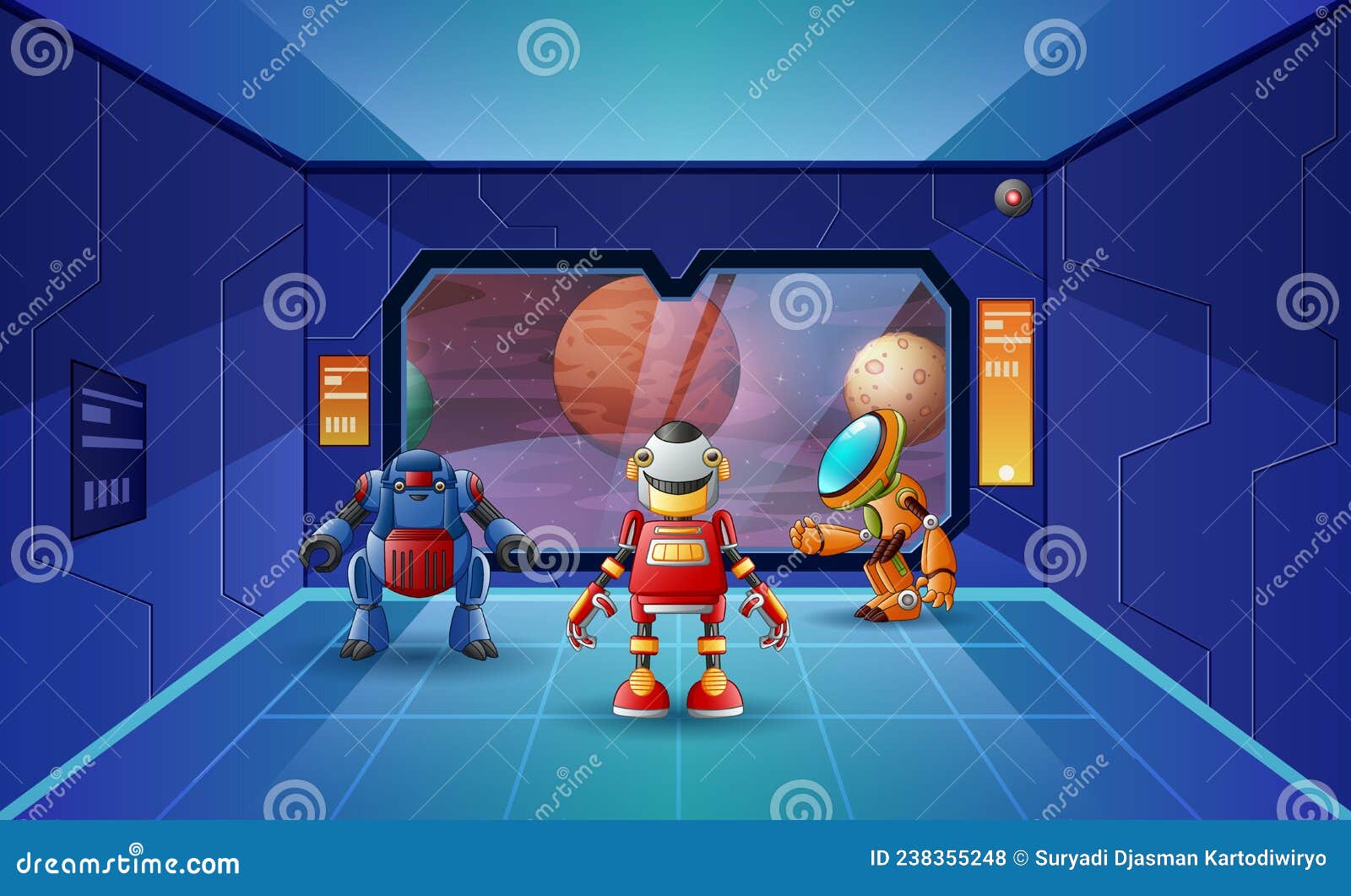 Cartoon of the Robots in Spaceship Stock Vector - Illustration of ...