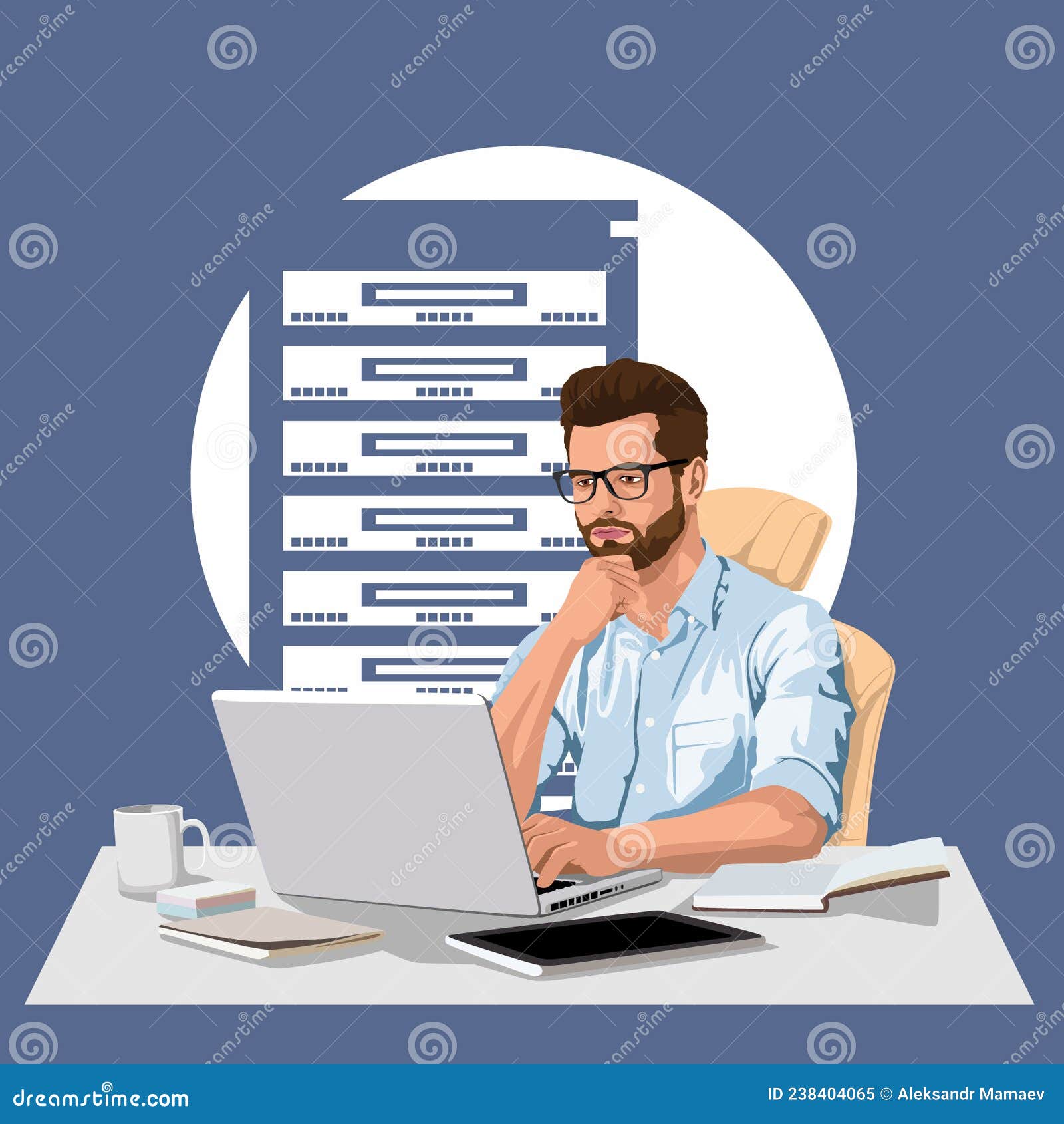 A Male Administrator is Working at a Computer Stock Vector ...