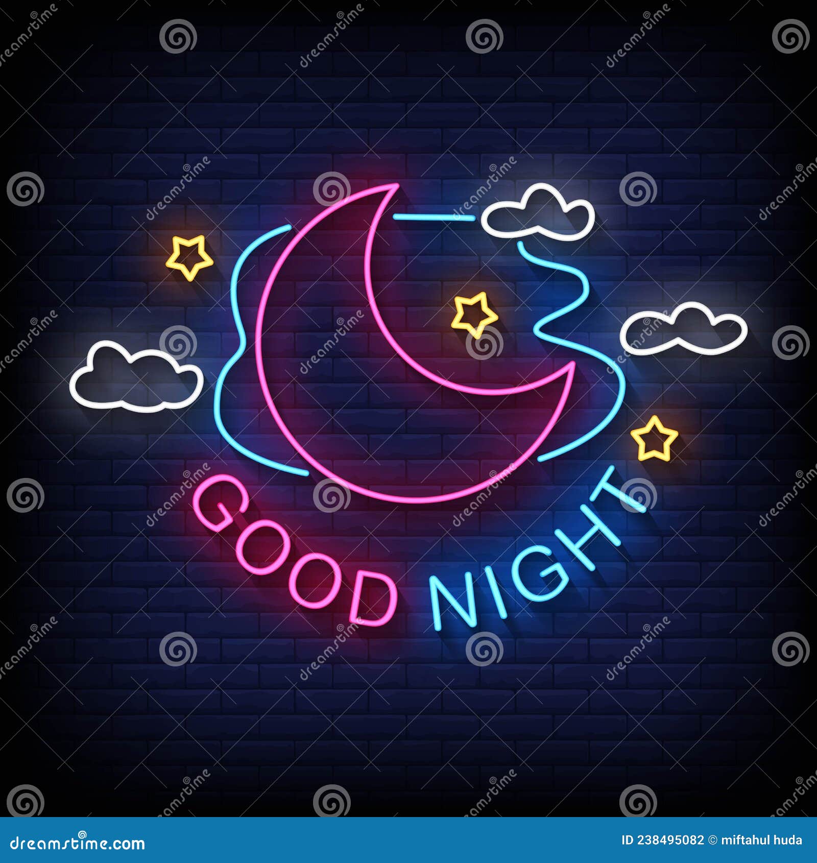 Good Night Neon Signs Style Text Vector Stock Vector - Illustration of ...