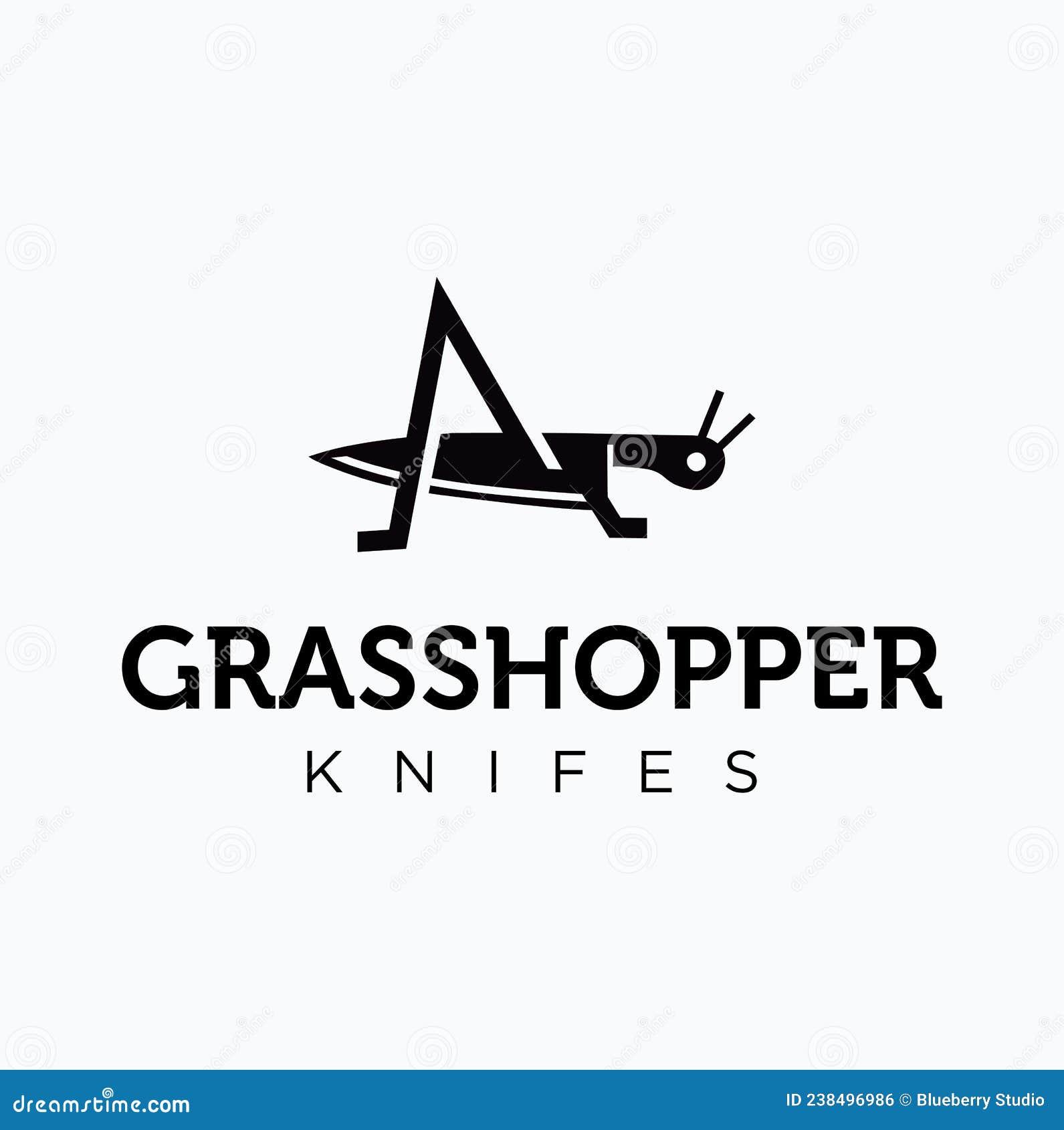 Grasshopper Knife Logo Design Silhouette Black Symbol Badge. Unique ...