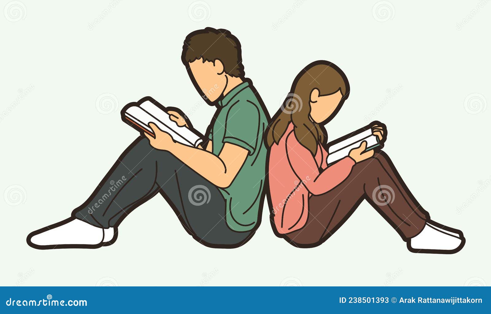 Group of Children Reading Books Together Cartoon Silhouette Graphic ...