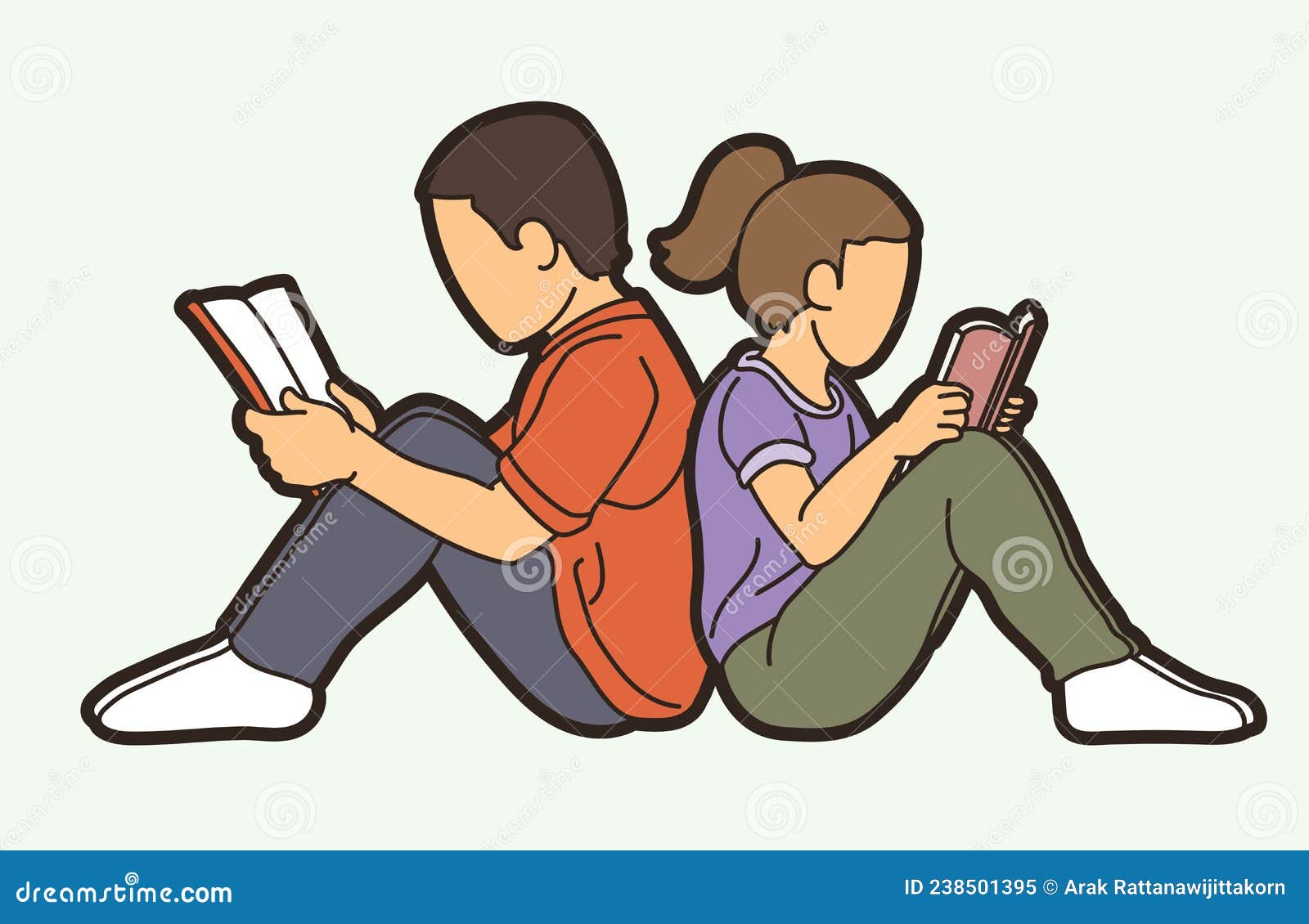 Group of Children Reading Books Together Cartoon Silhouette Graphic ...