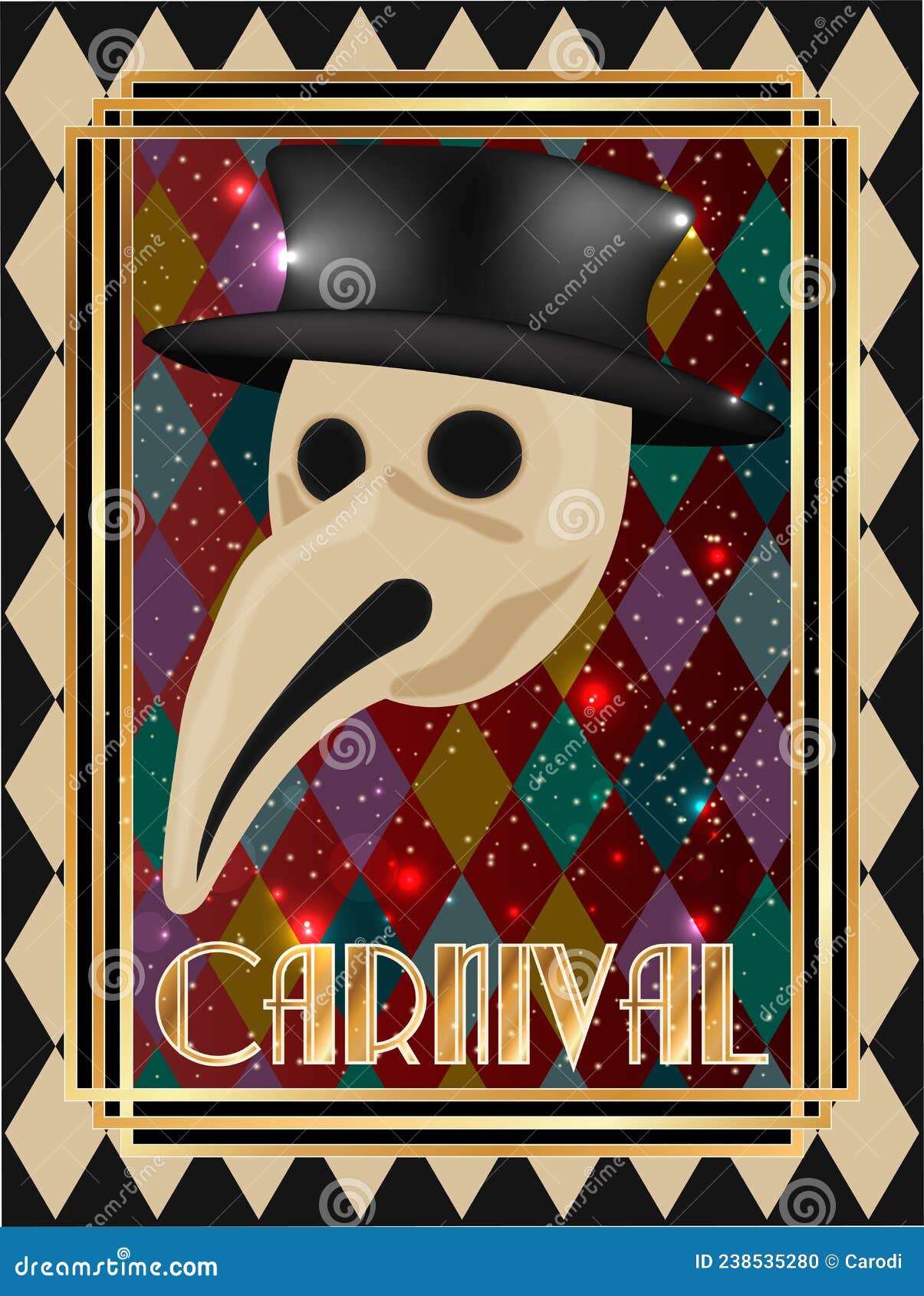 Venetian Carnival Mask Plague Doctor, Card in Art Deco Style Stock ...