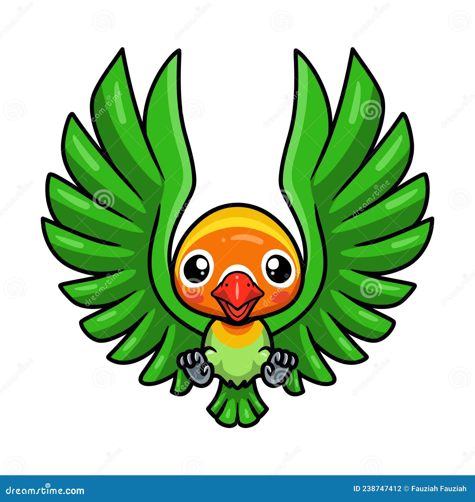 Cute Little Parrot Cartoon Flying Stock Vector - Illustration of green ...