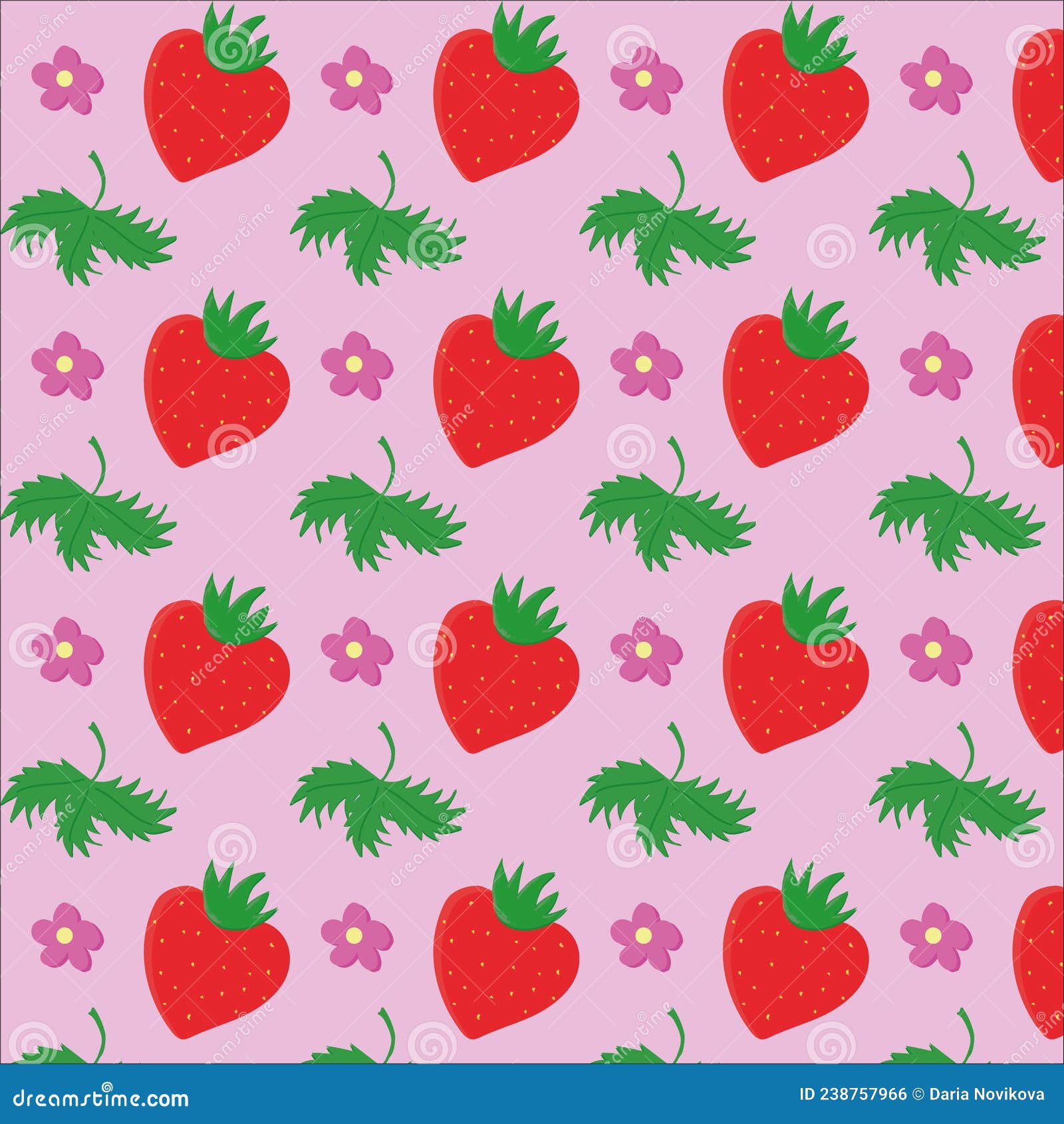Seamless Strawberry Pattern with Leaves and Flowers Stock Illustration ...