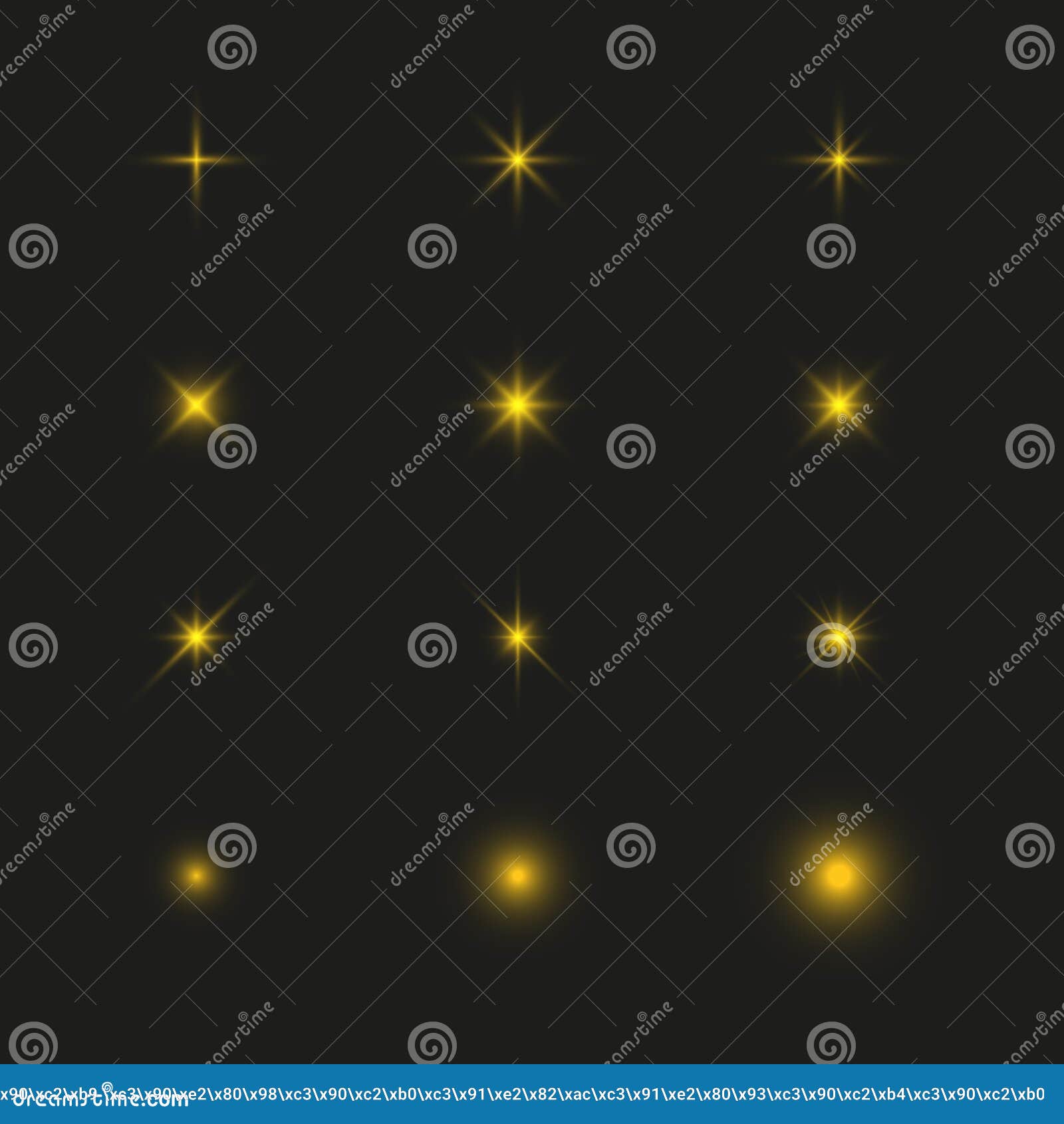 Bright Yellow Star Set. Glow Stars Effect. Sparkling Magical Elements ...