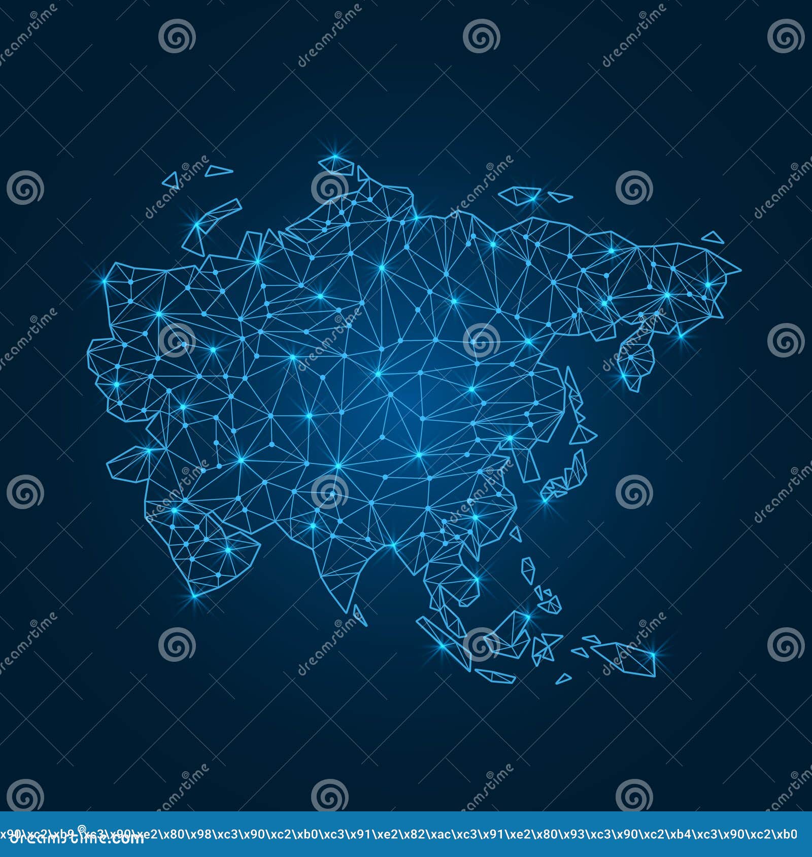 Asia Map with Polygonal Glowing Shapes. World Map Linear Continent with ...