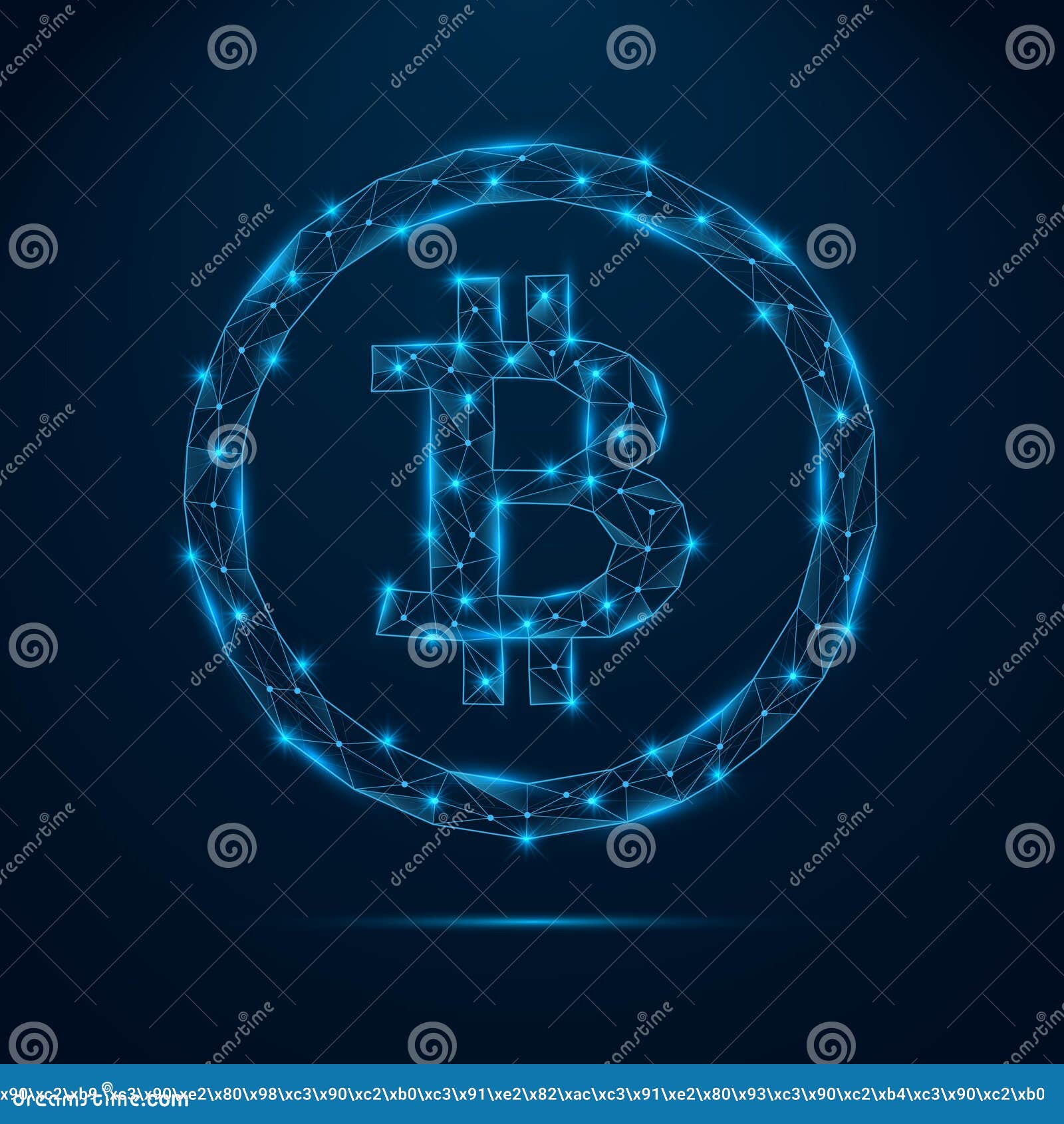 Bitcoin with Polygonal Blue Glowing Shapes. Crypto Currency Shinning ...