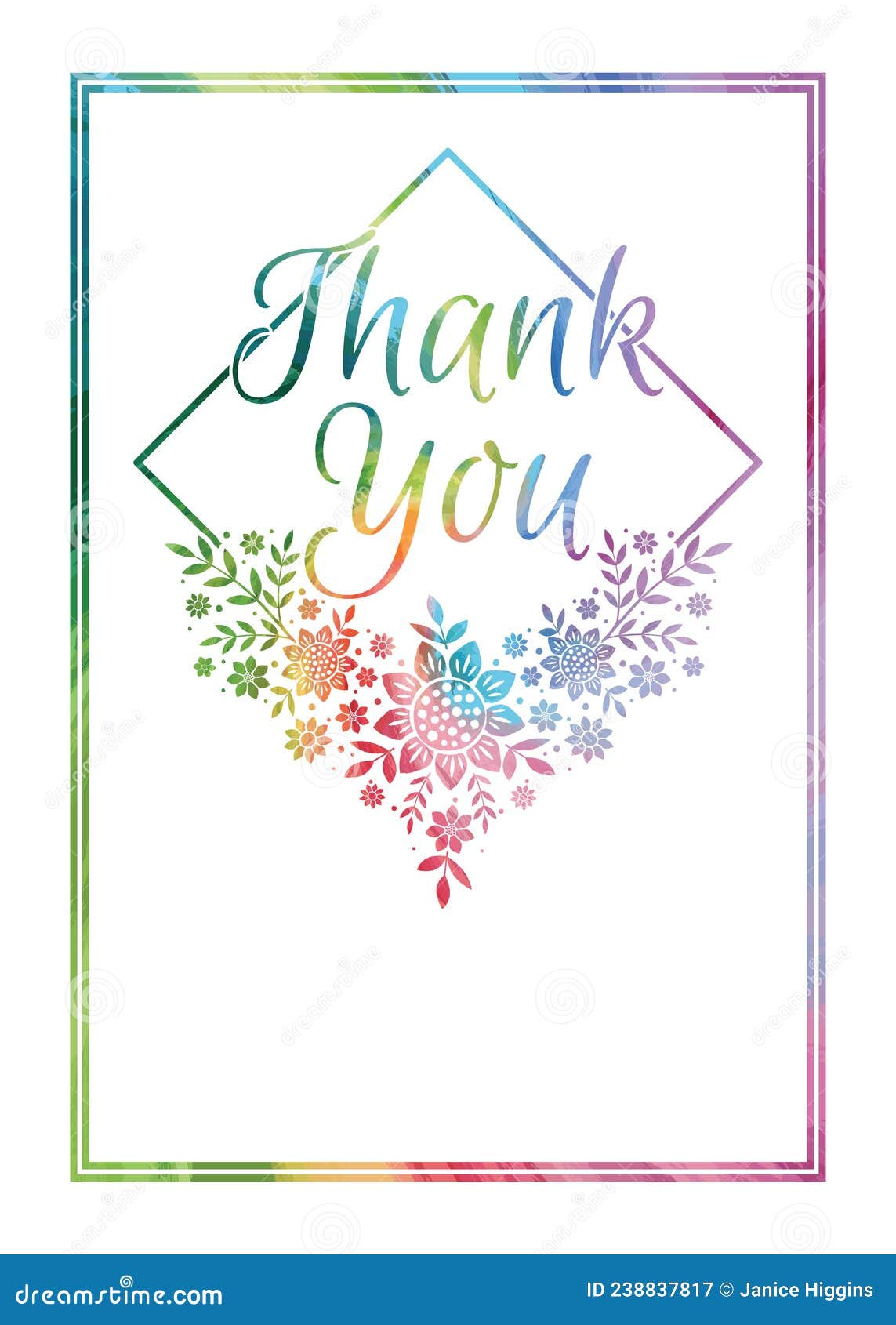 Thank You Greeting Card with Rainbow Watercolor Effect Stock Vector ...