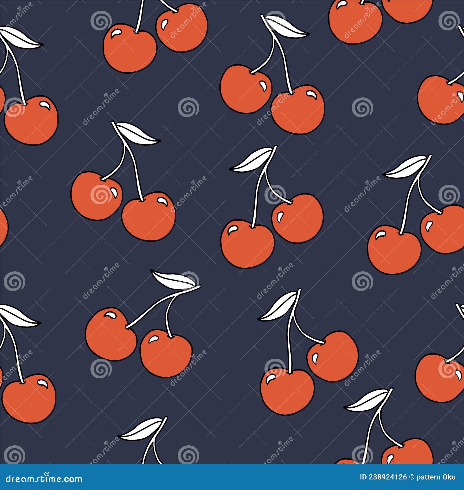 Vector Cute Outlined Cherry Illustration Seamless Repeat Pattern Stock ...