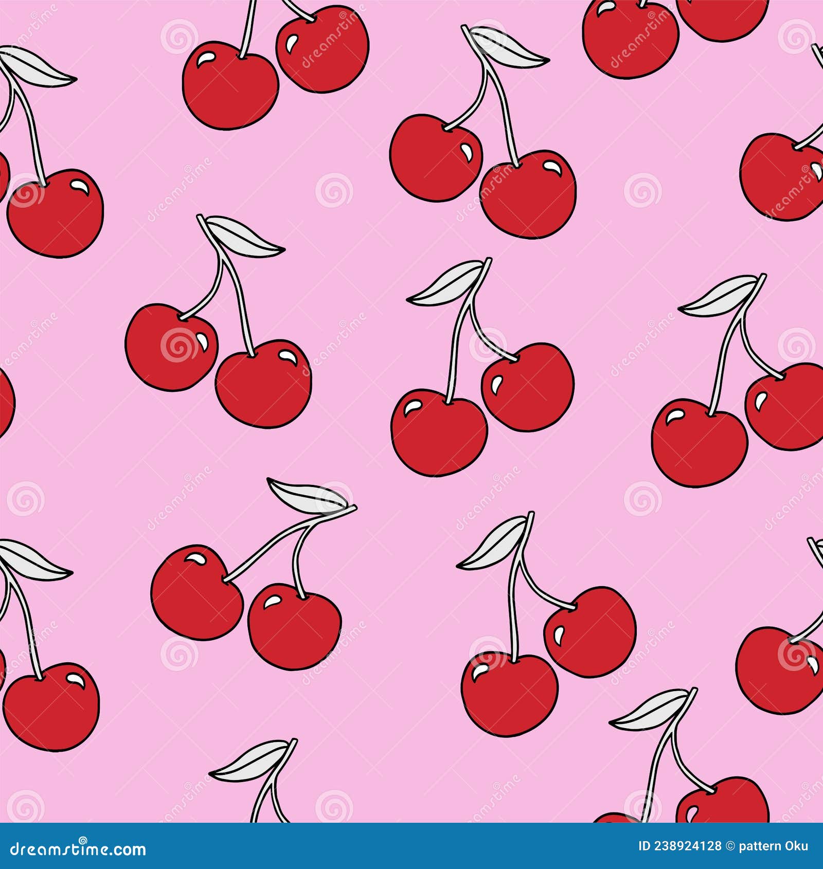Vector Cute Outlined Cherry Illustration Seamless Repeat Pattern Stock ...