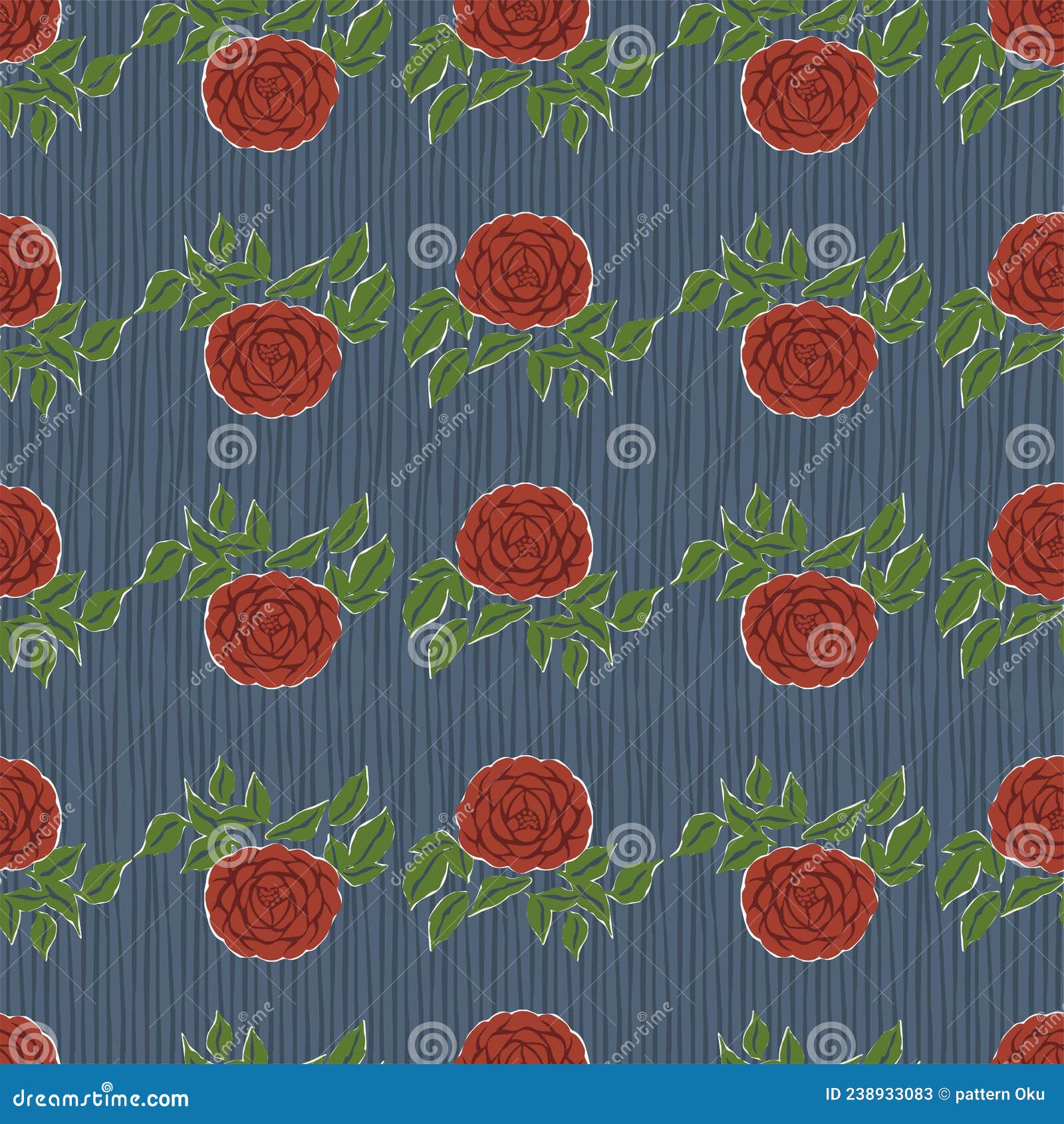 Vector Retro Color Hand Drawing Roses and Leaf Stripe Pattern Stock ...