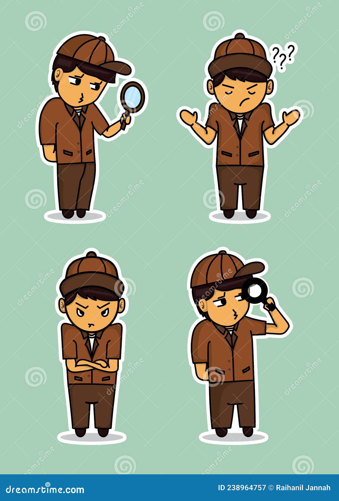 Illustration Vector Graphic of Detective Sticker Cartoon Characters ...