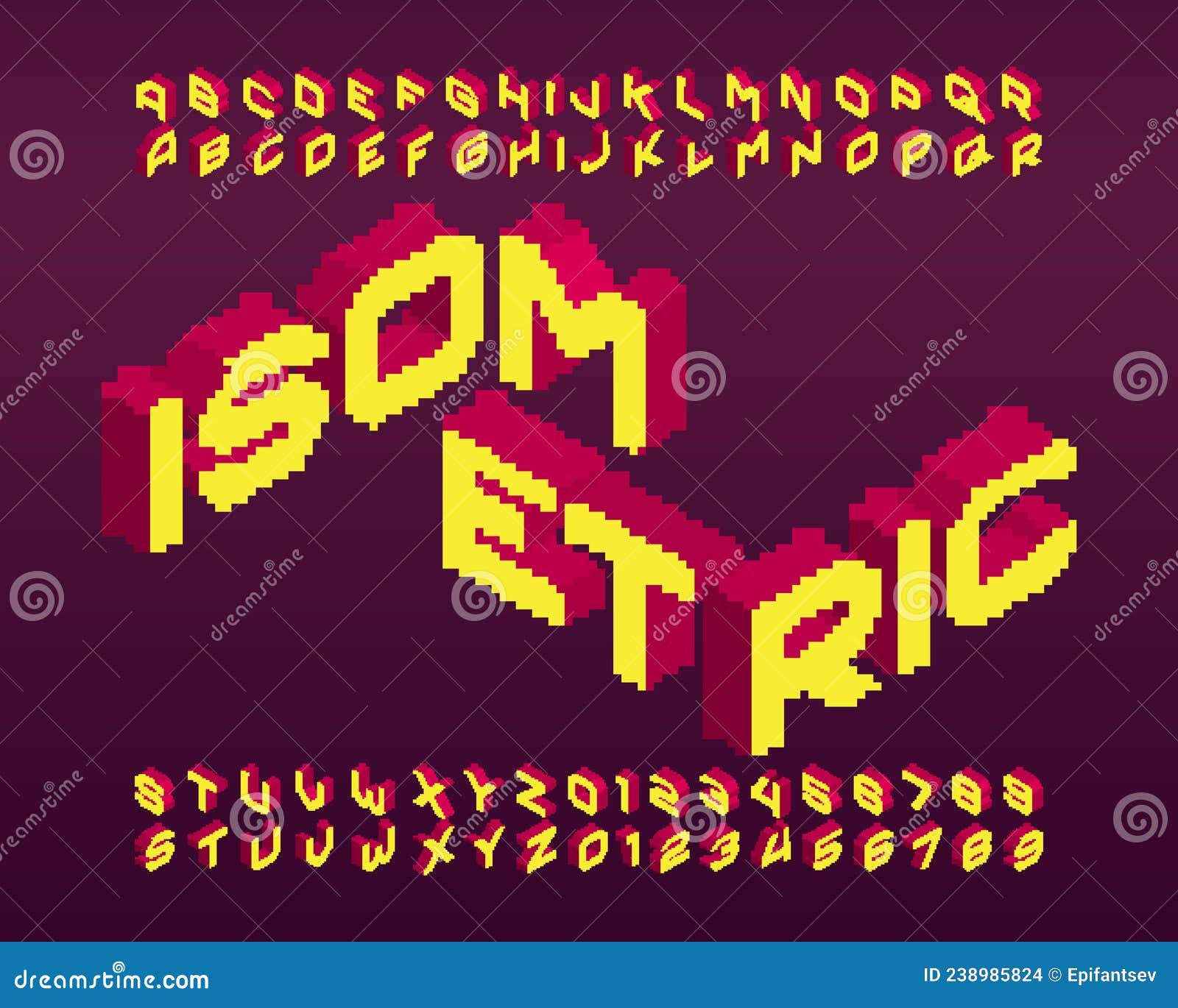 3D Isometric Alphabet Font. Pixel Letters and Numbers Stock Vector ...