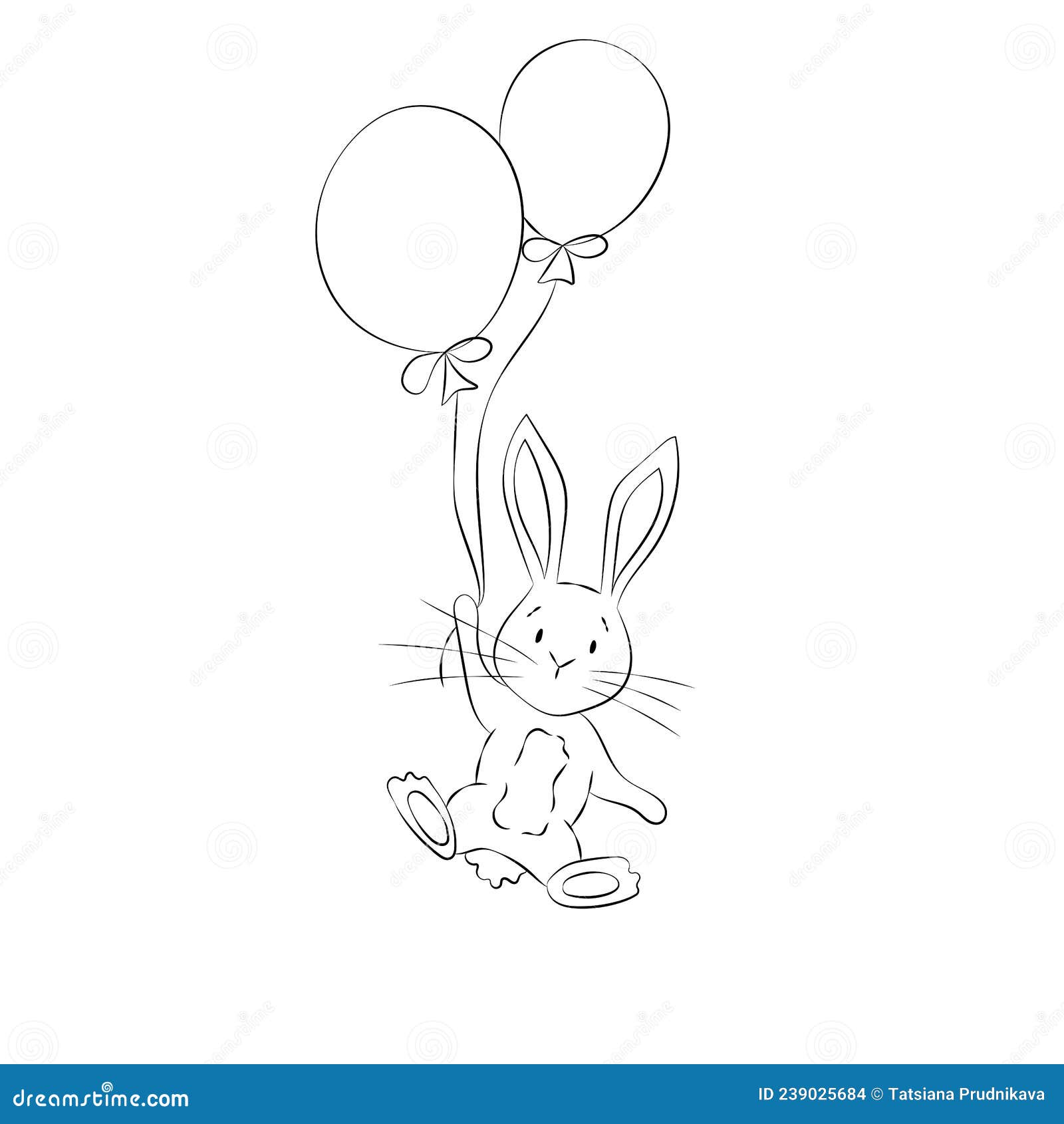 Bunny with a Balloon Happy Easter or Valentines Day Greetings Drawing ...