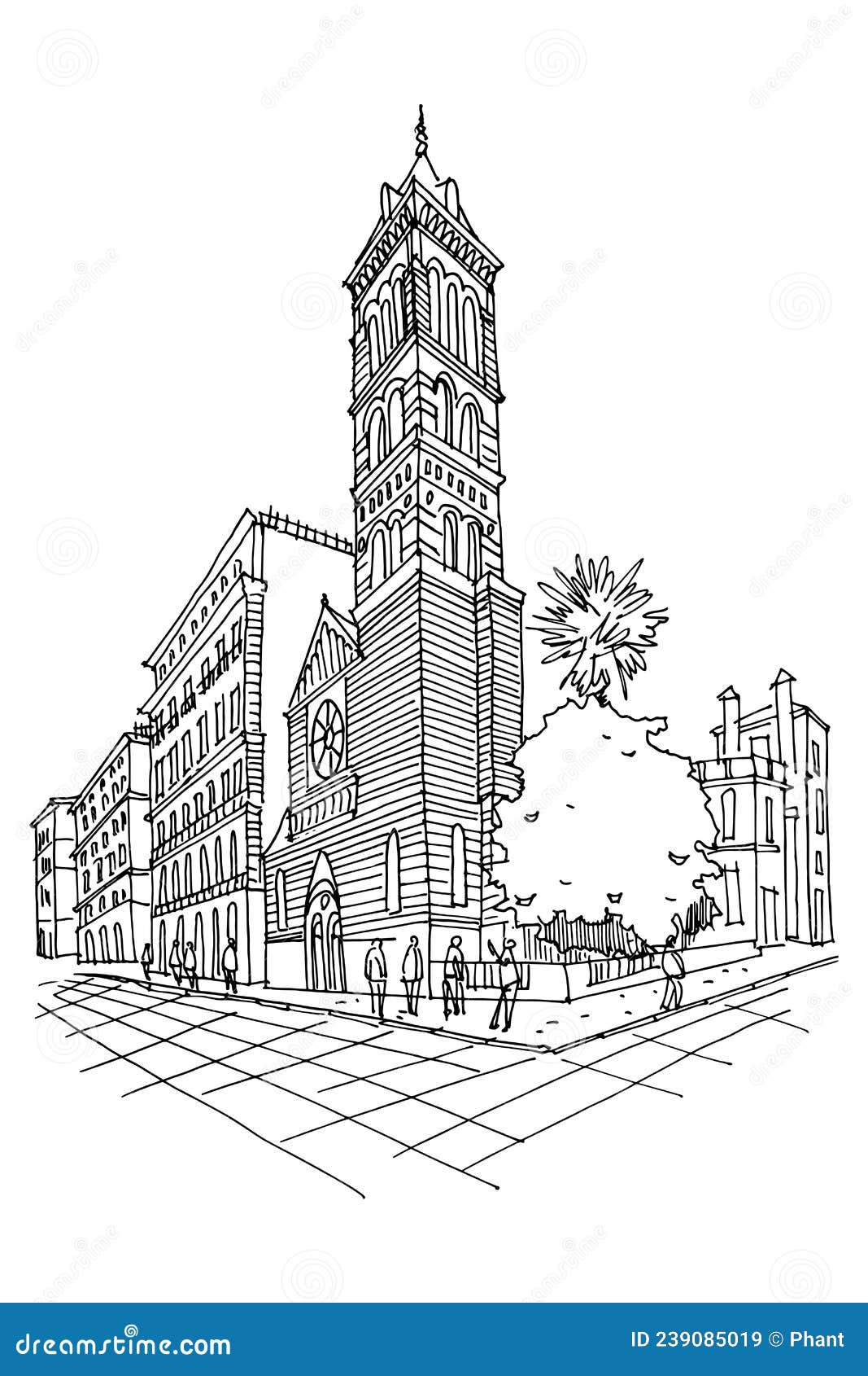 Vector Sketch of St Paul`s within the Walls Church American Church Rome ...