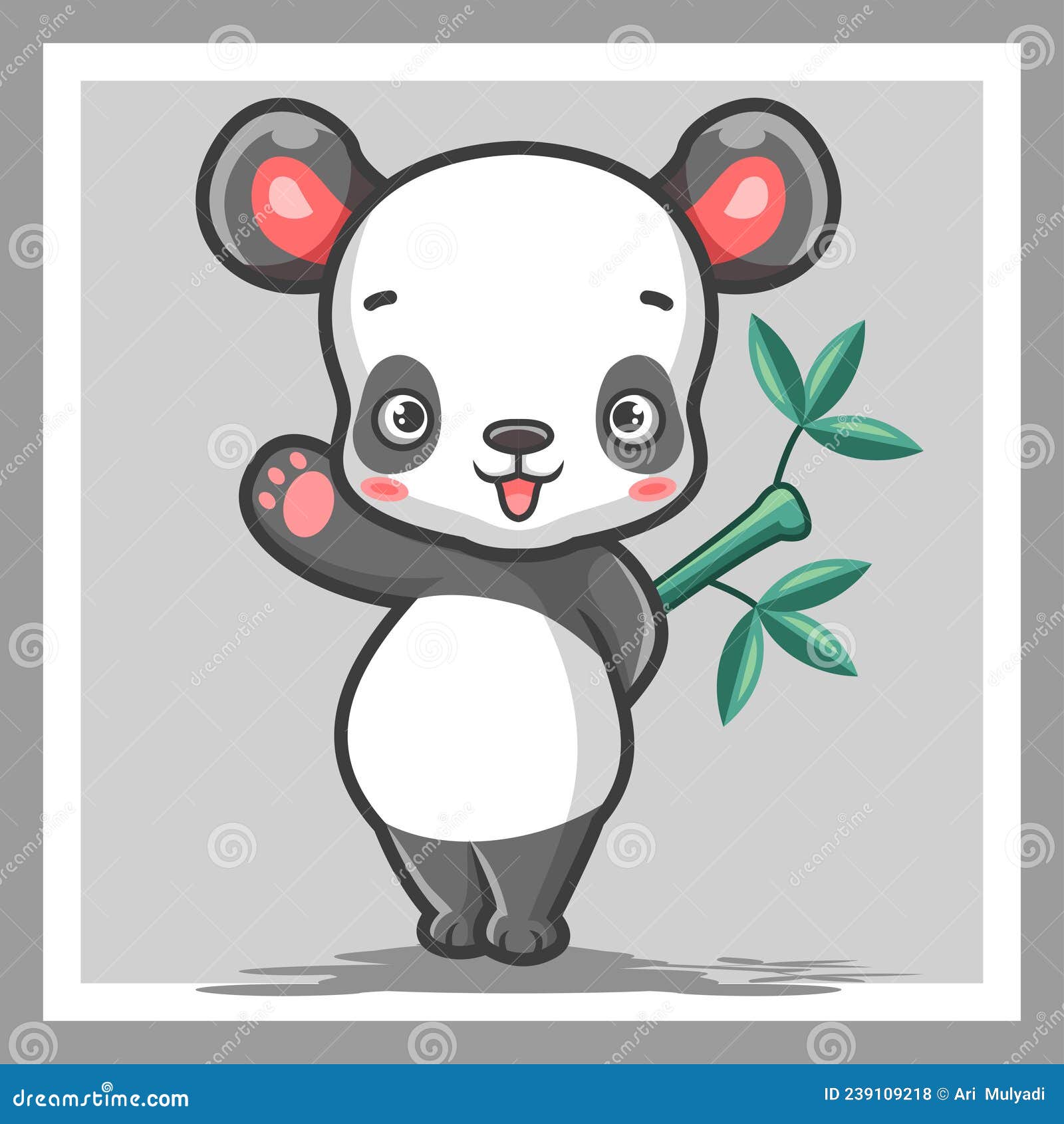 Cartoon Cute Little Panda Smiling Standing Waving Stock Vector ...