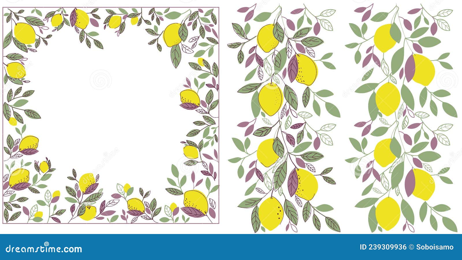 Frame and Seamless Border with Lemons Stock Vector - Illustration of ...