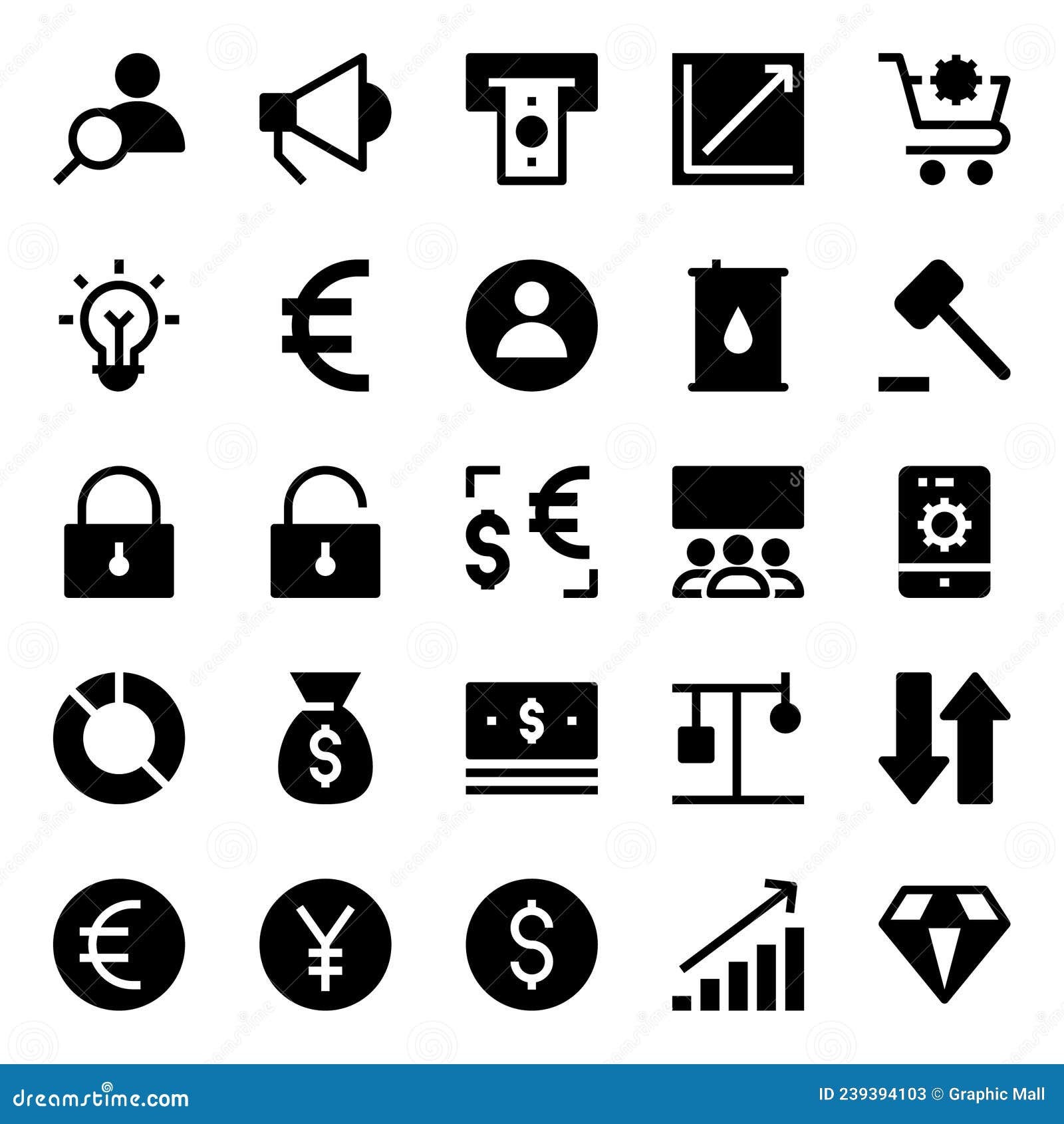Glyph Icons for Market and Economics. Stock Vector - Illustration of ...