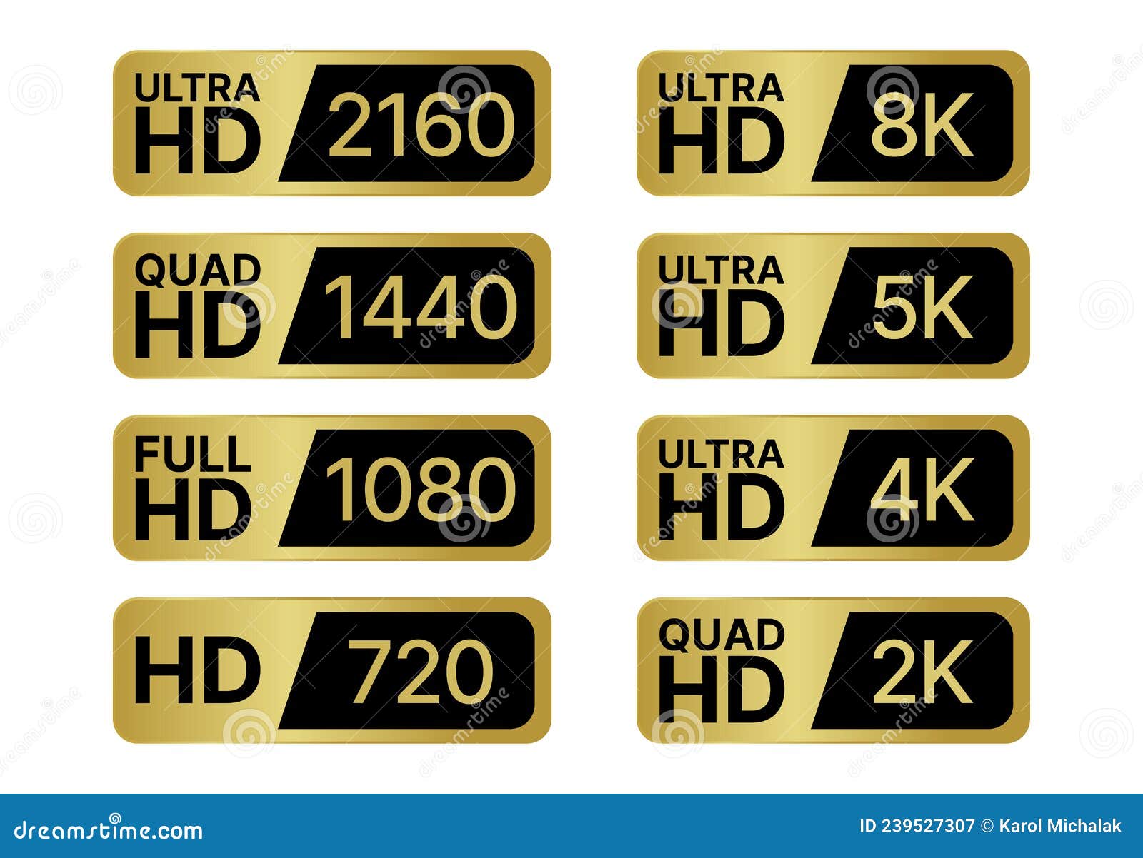 HD Labels Set - Full, Ultra, Quad, High Definition Badge. 8K, 4K, 2K ...