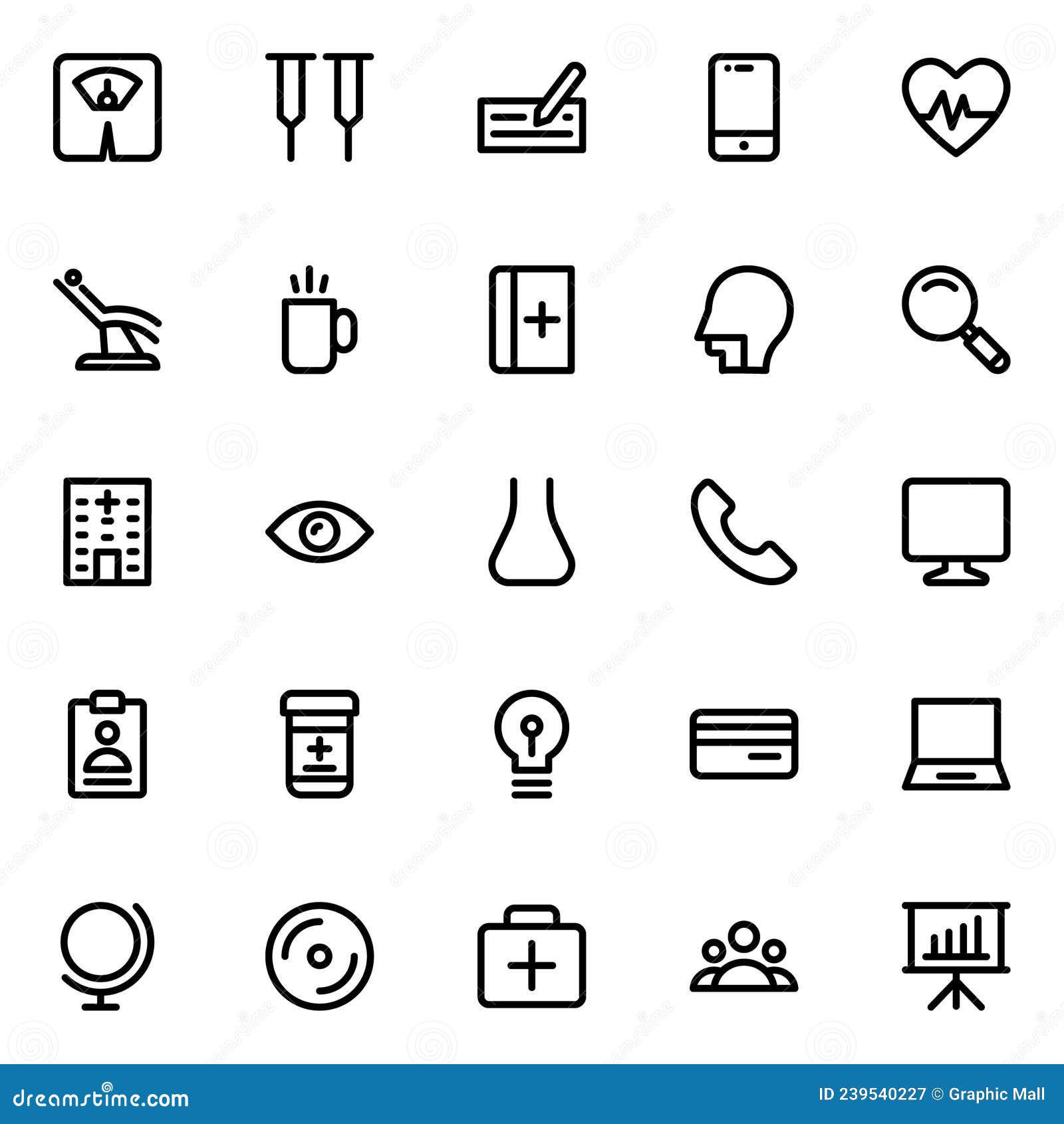 Outline Icons for Medical and Health. Stock Illustration - Illustration ...