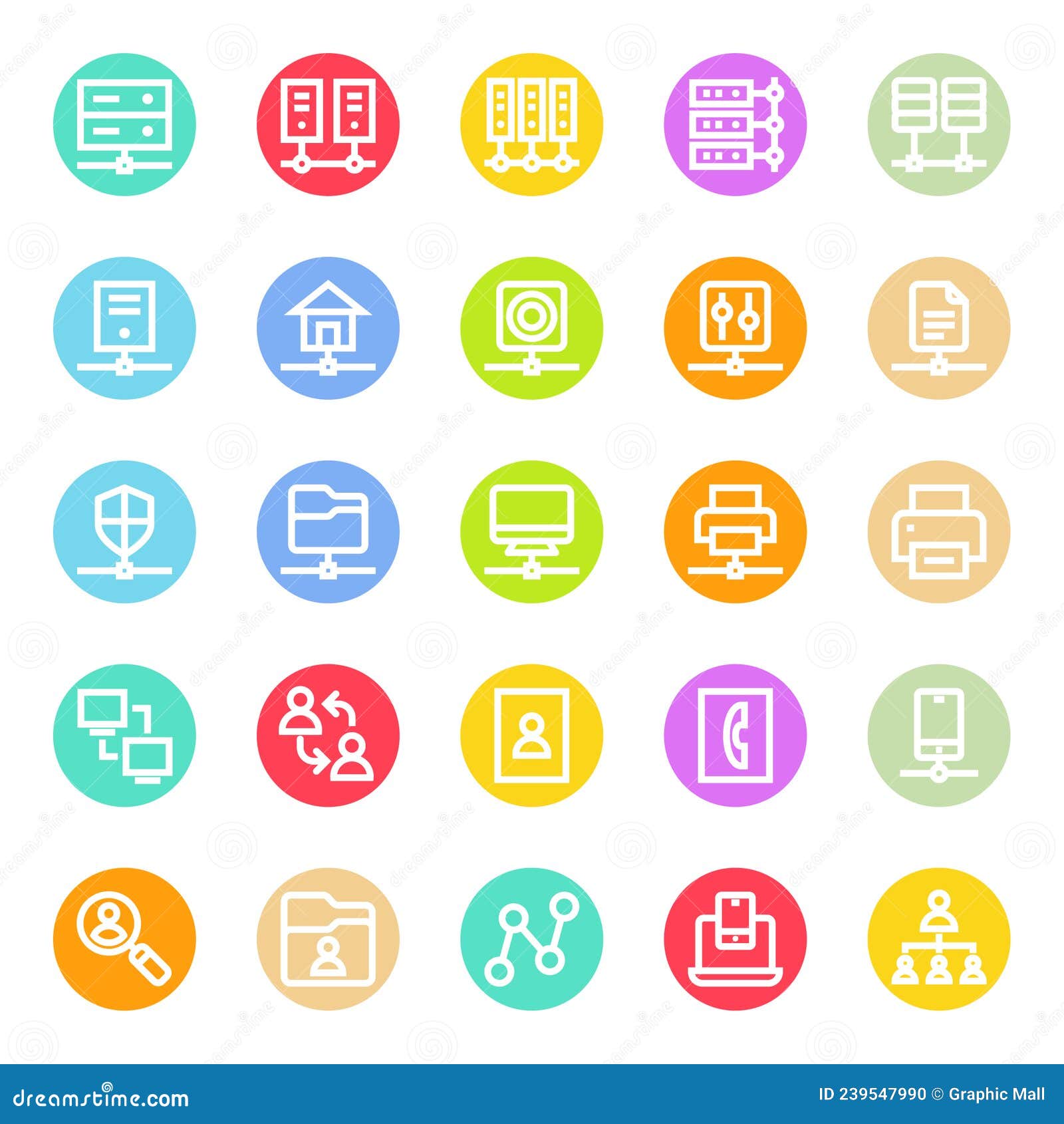 Circle Color Outline Icons for Network and Communication. Stock Vector ...
