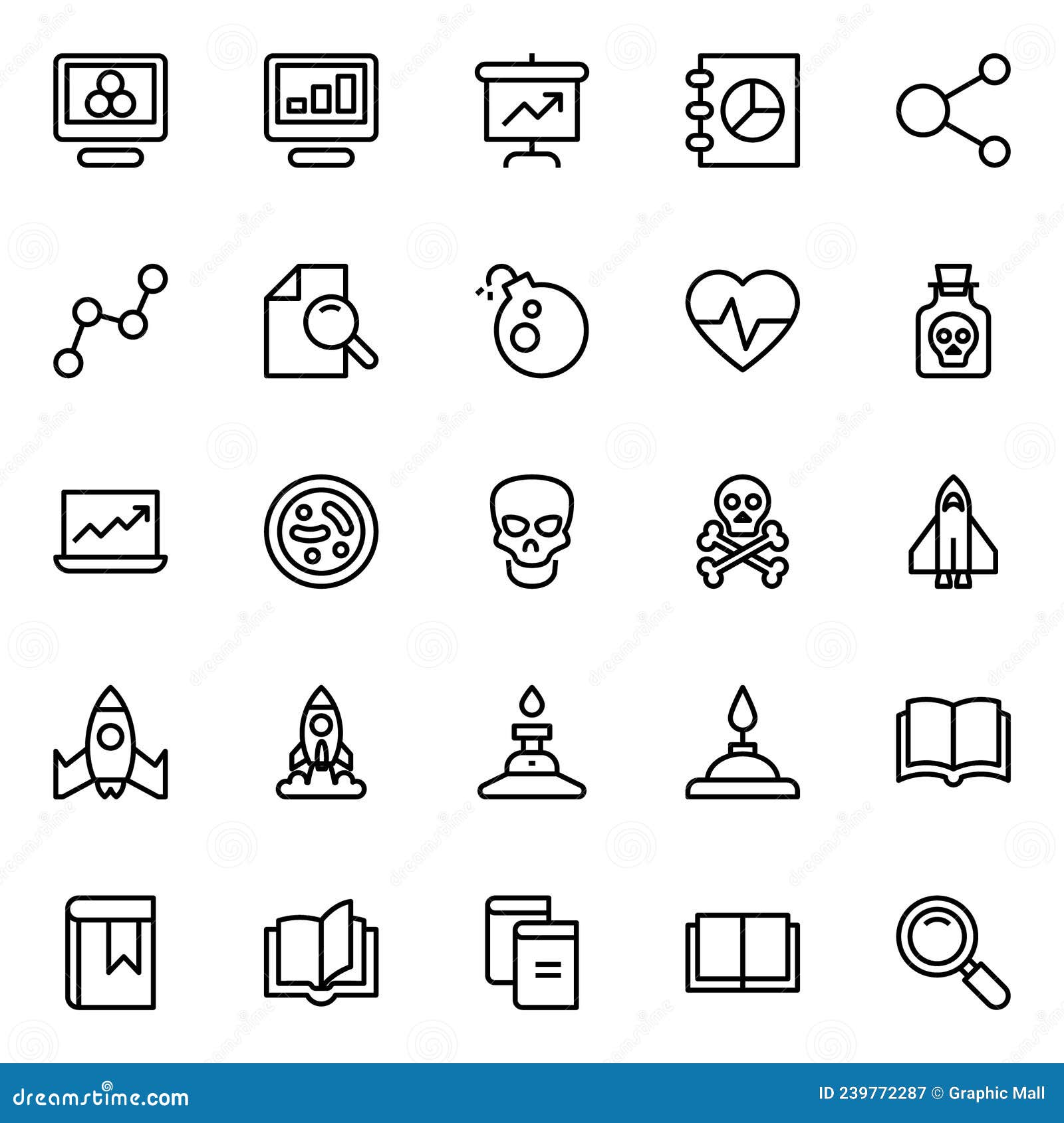 Outline icons for science. stock illustration. Illustration of chart ...
